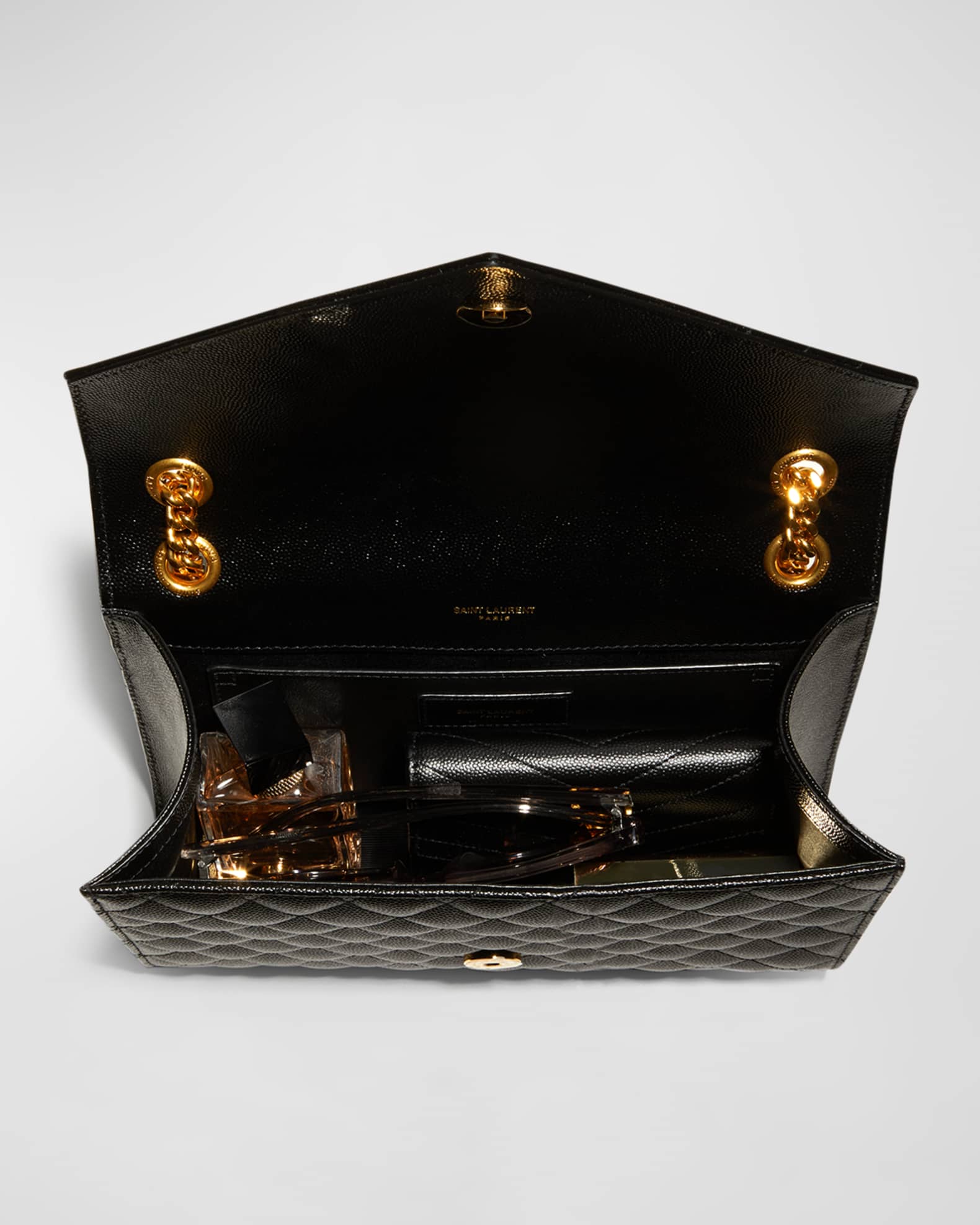 Saint Laurent Envelope Triquilt Medium YSL Shoulder Bag in Grained ...