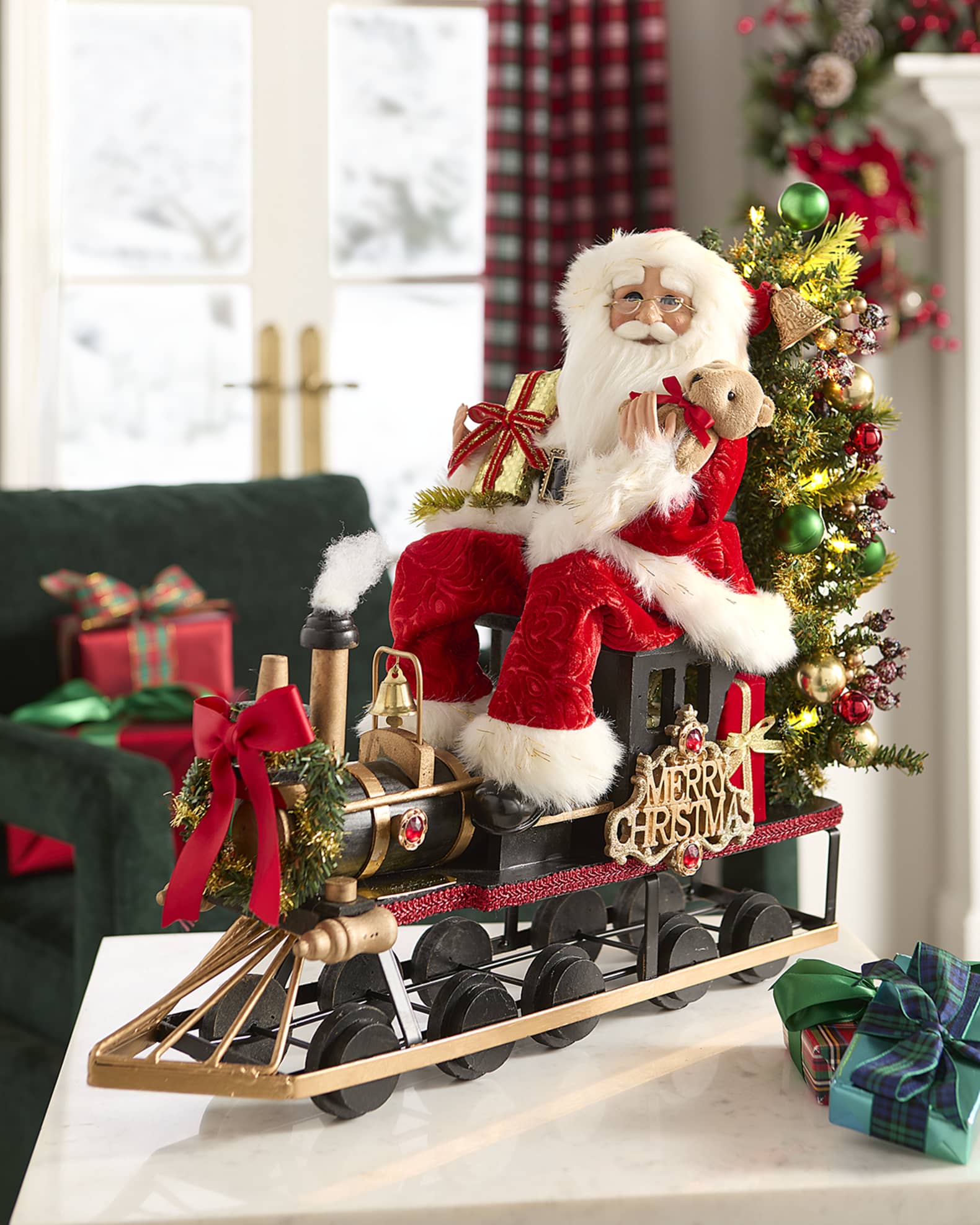 Karen Didion Originals Lighted Merry Christmas Train Santa Decor ...