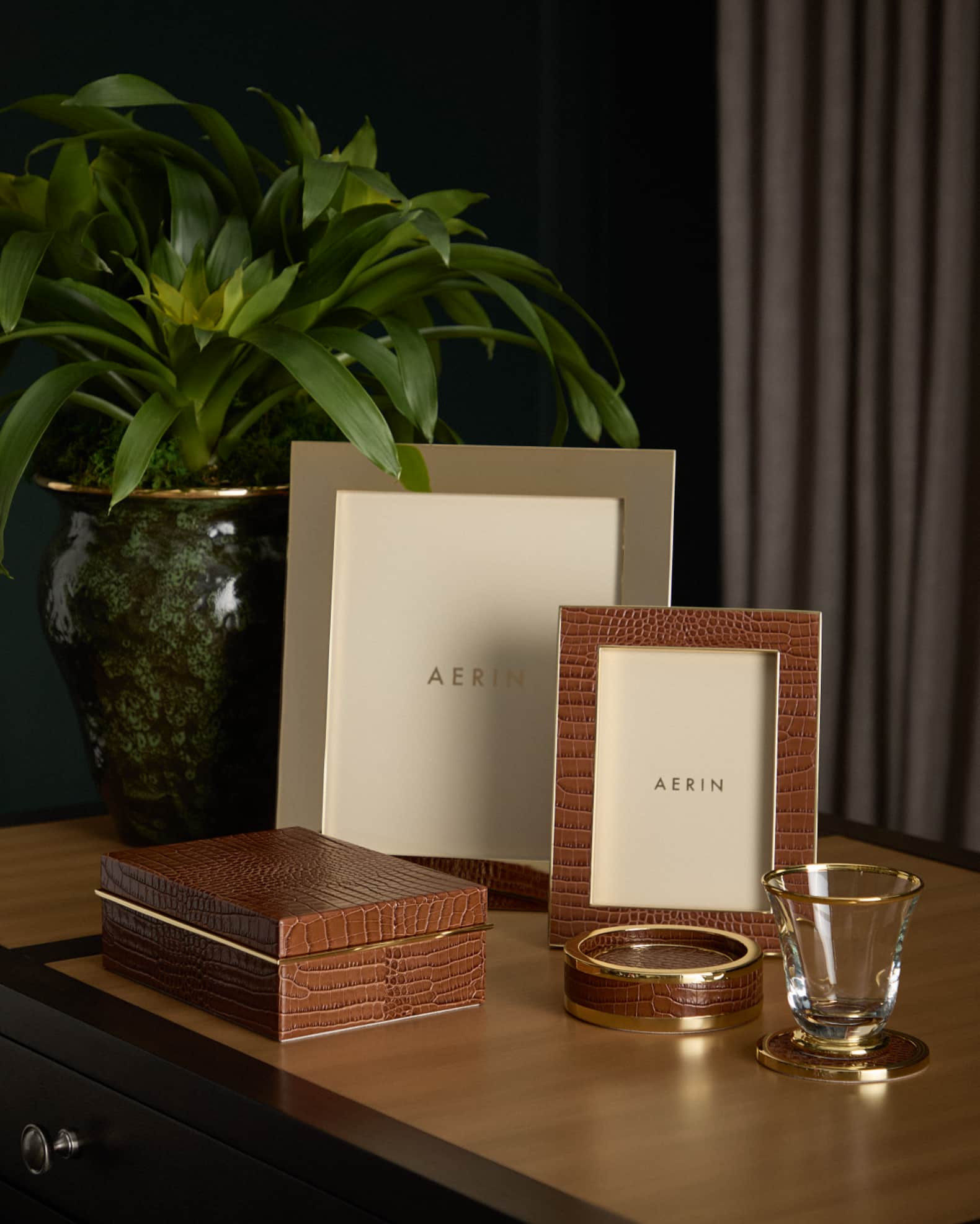 AERIN Colette Croc-Embossed Leather Coasters, Set of 4 | Neiman Marcus