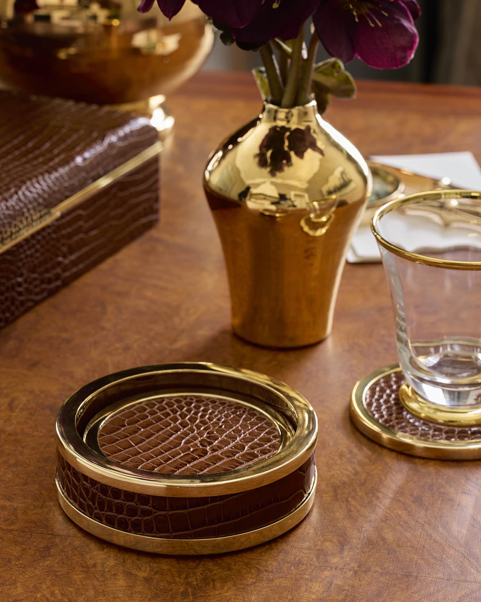 AERIN Colette Croc-Embossed Leather Coasters, Set of 4 | Neiman Marcus