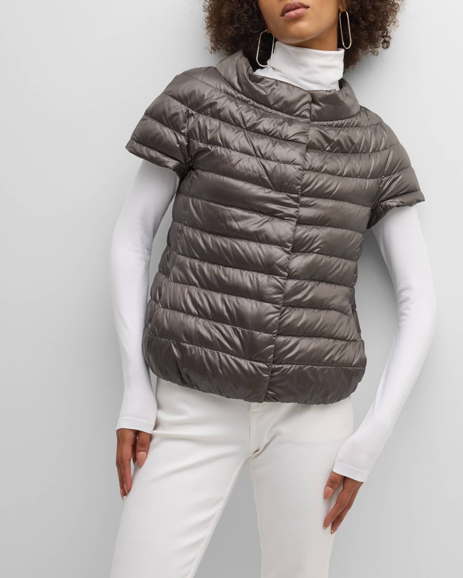 Herno Short-Sleeve Snap-Front Quilted Puffer Jacket | Neiman Marcus