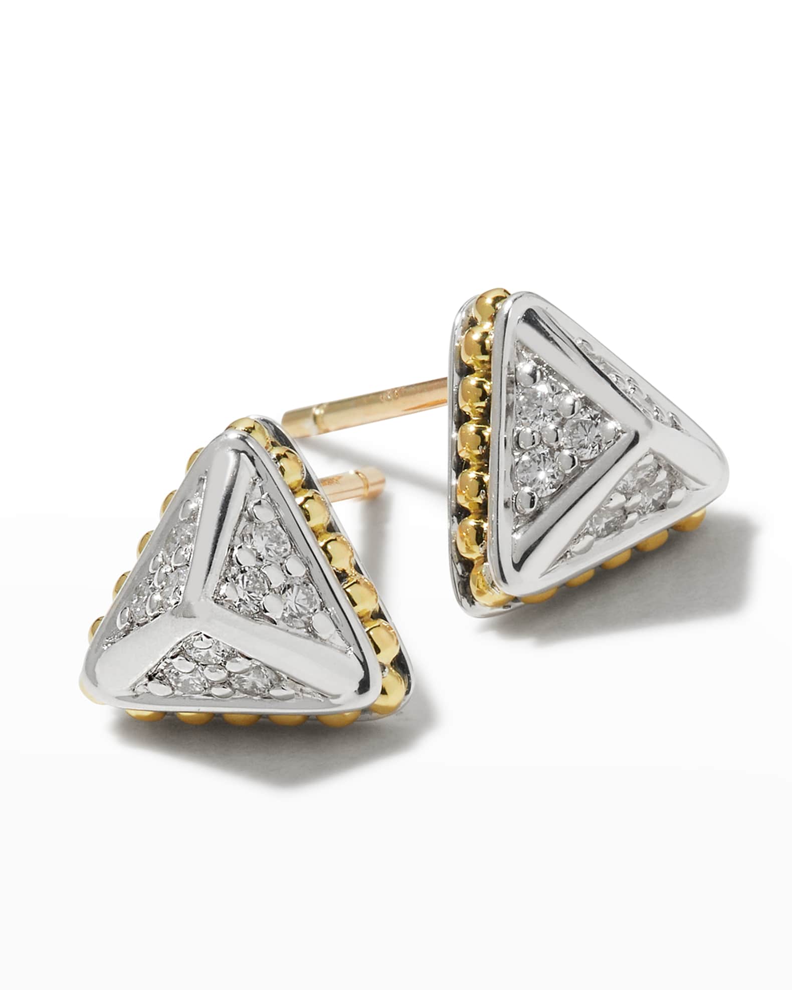 LAGOS KSL Lux Diamond Silver & 18k Gold 9mm Pyramid Stud Earrings ...