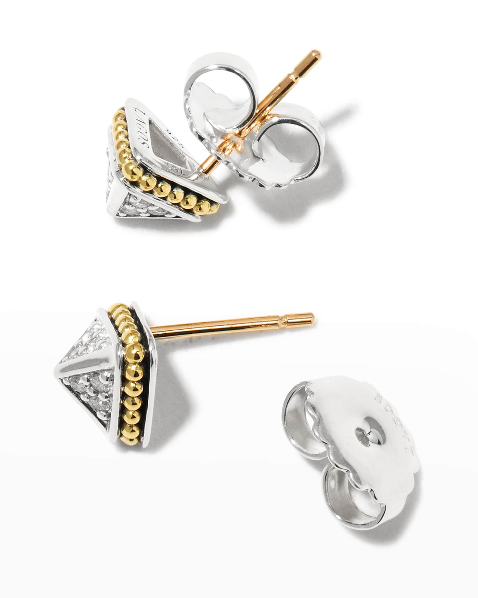 LAGOS KSL Lux Diamond Silver & 18k Gold 9mm Pyramid Stud Earrings ...