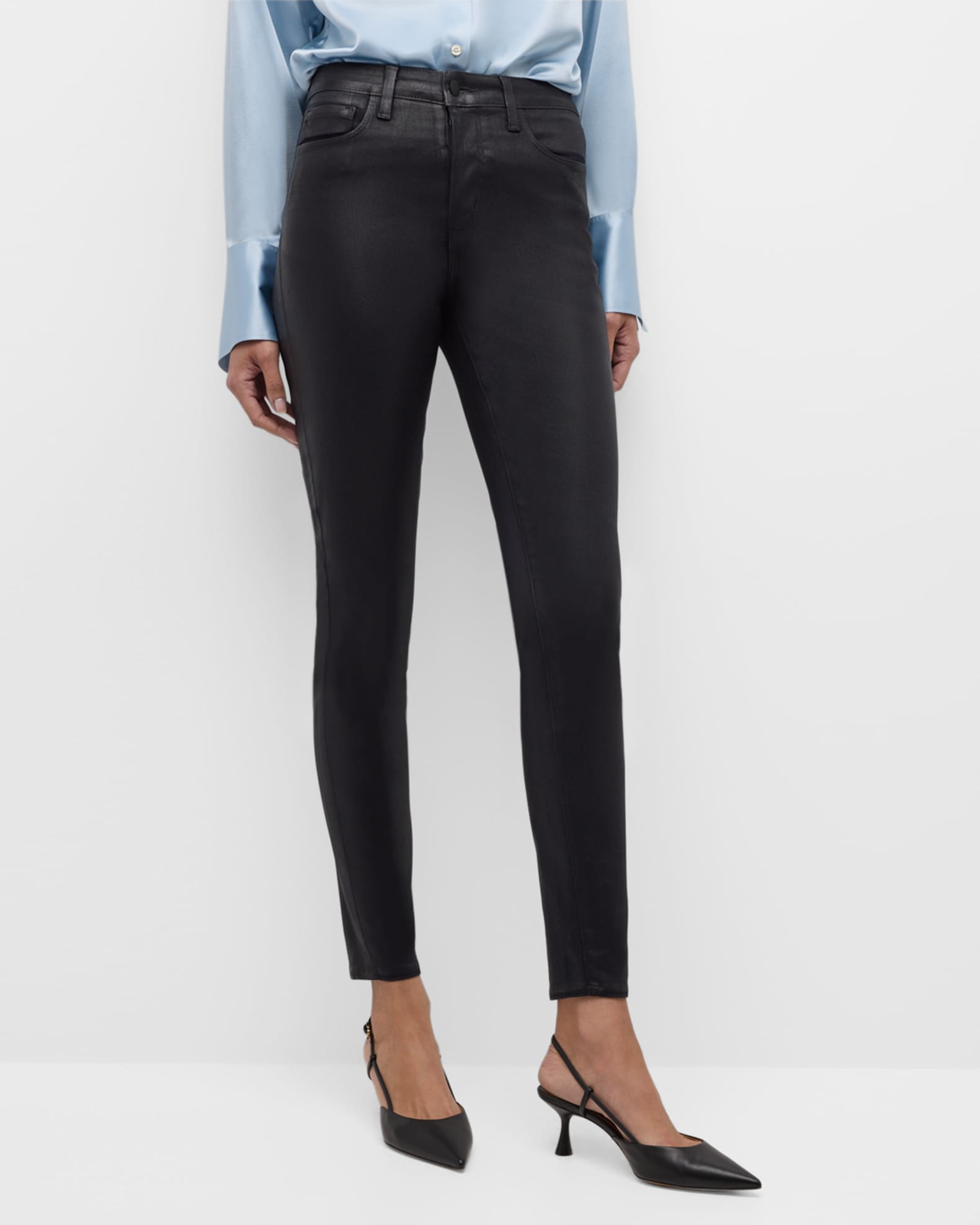 L'Agence Marguerite Coated Modal Denim High-Rise Skinny Jeans | Neiman ...