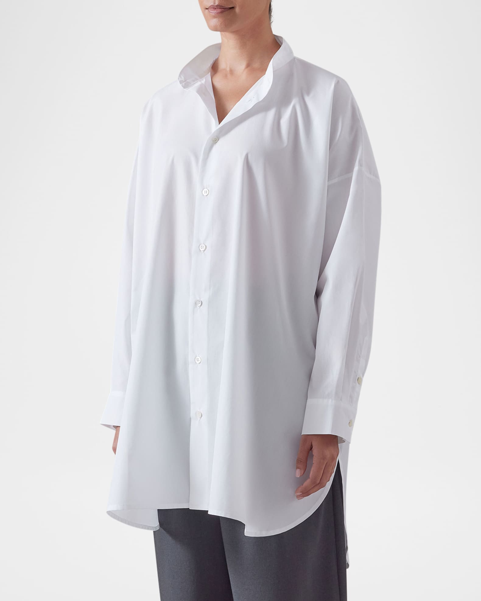 Eskandar Slim A-Line Two Collar Shirt With Step Insert (Long Length ...