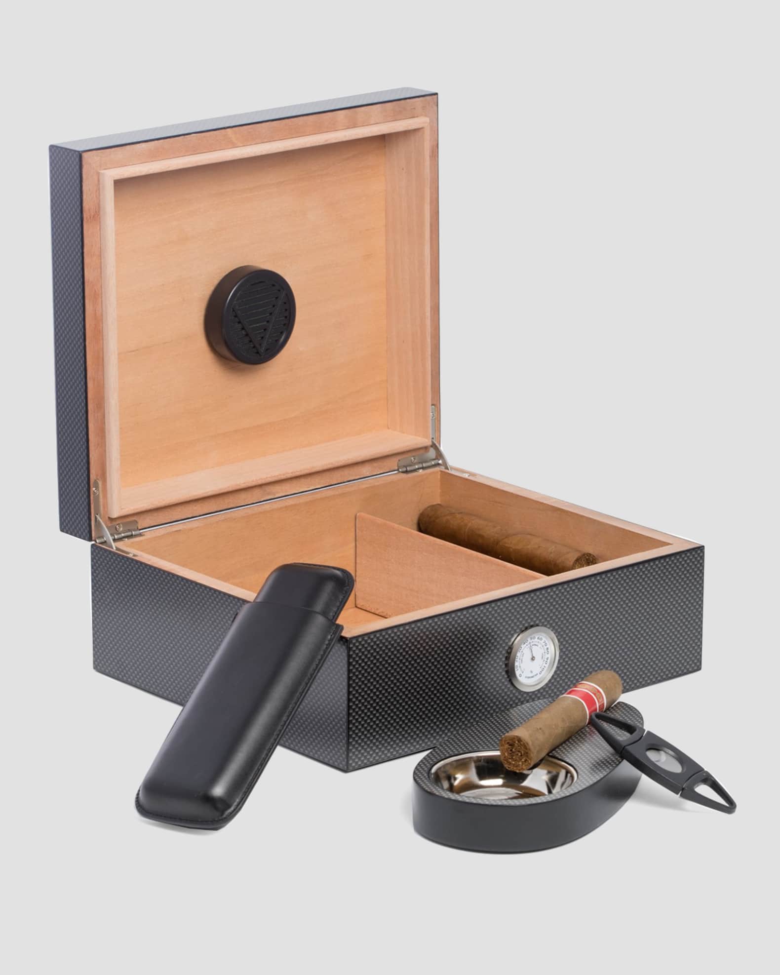 Bey-Berk Carbon Fiber Cigar Humidor & Accessories Set | Neiman Marcus