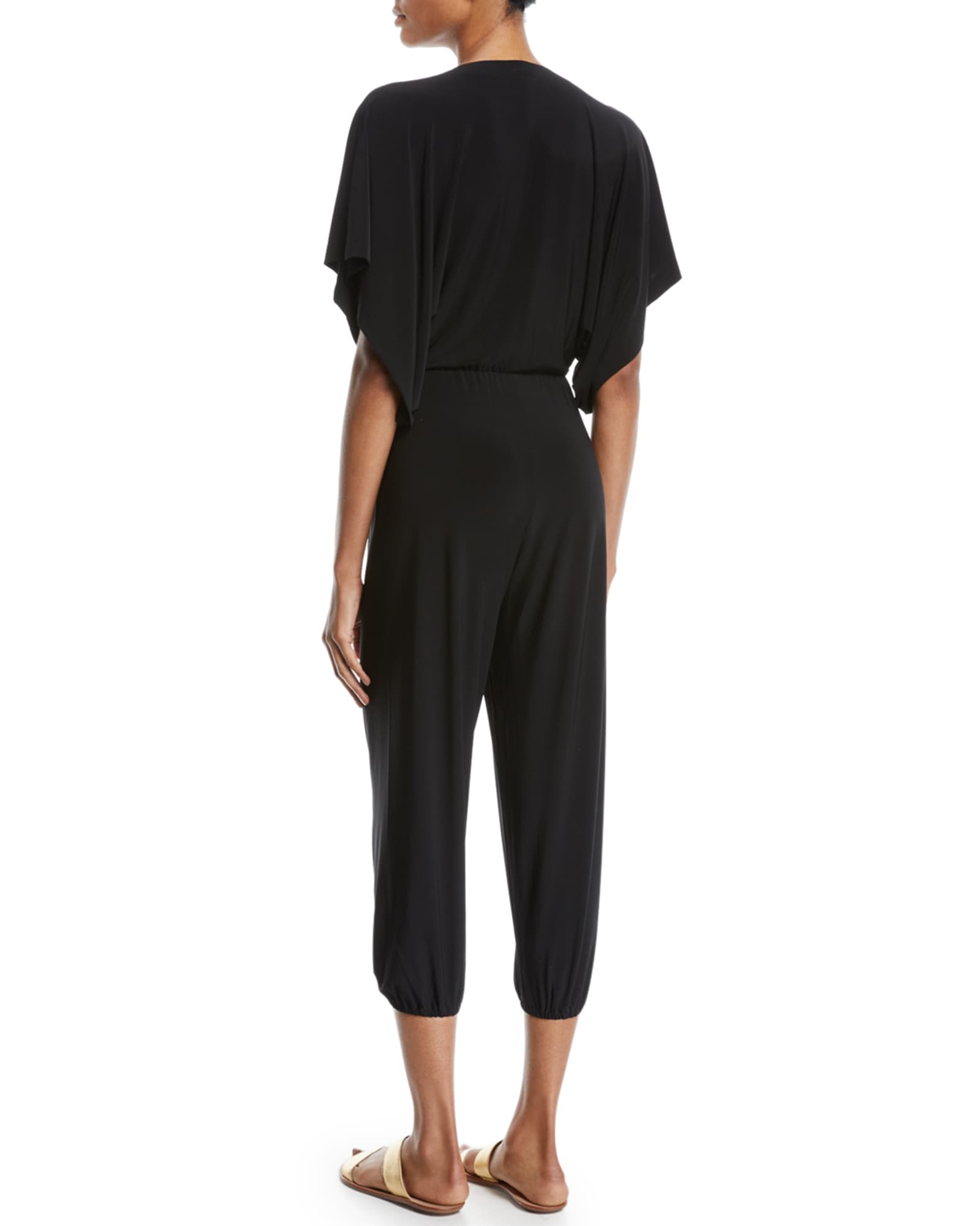 Norma Kamali Rectangle Plunging Kimono-Sleeve Jogger Jumpsuit | Neiman ...