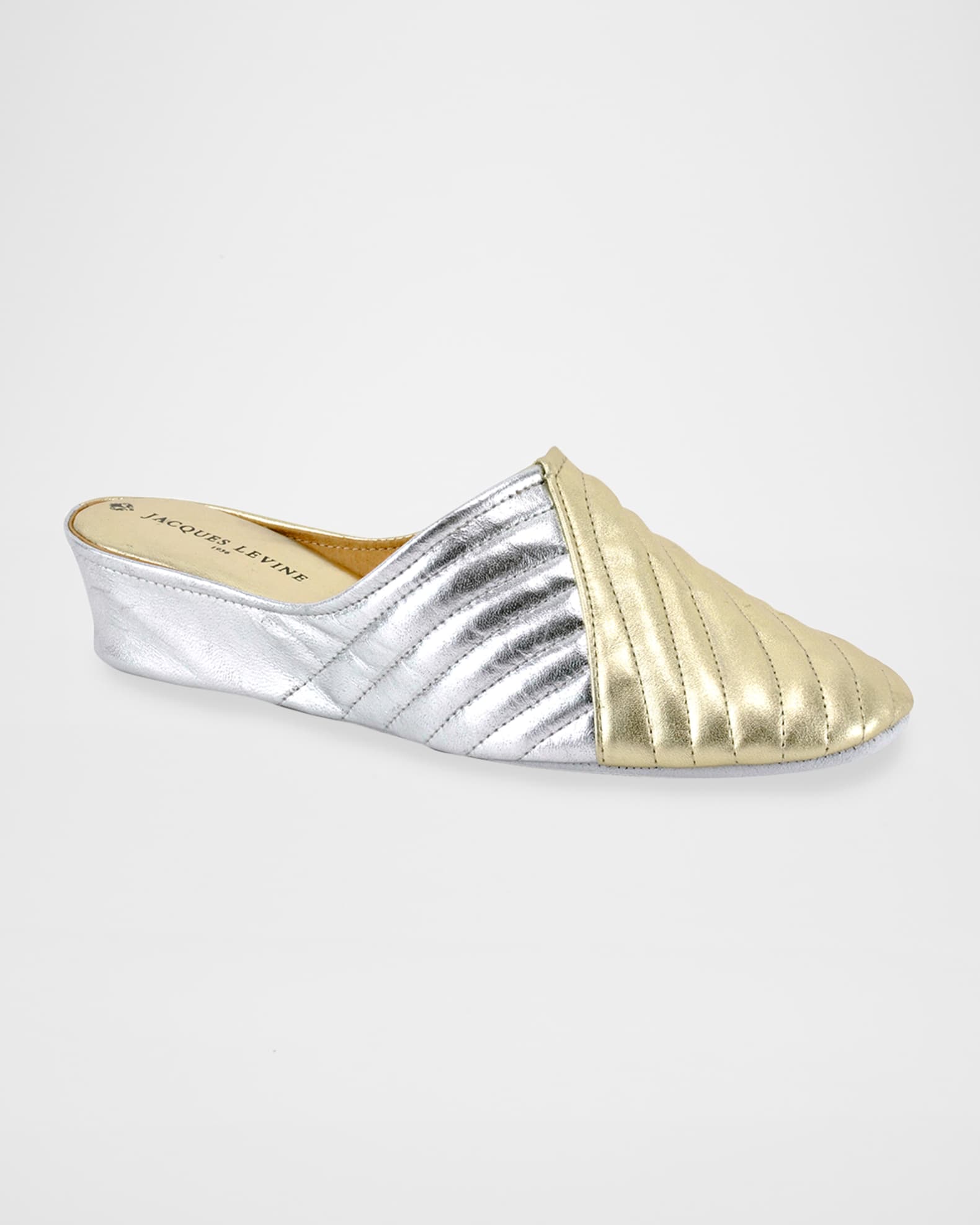 Jacques Levine Two-Tone Metallic Quilted Slippers | Neiman Marcus