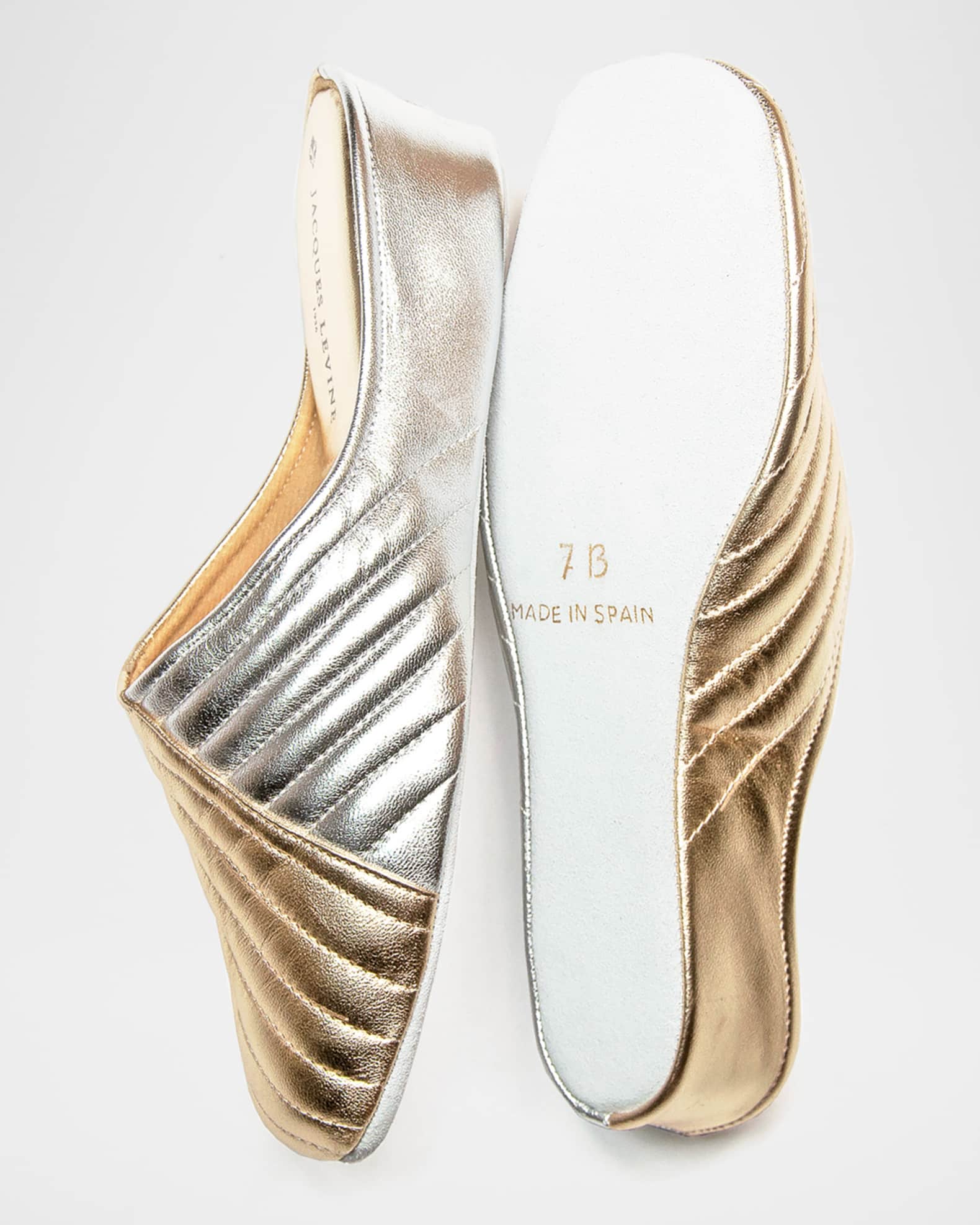 Jacques Levine Two-Tone Metallic Quilted Slippers | Neiman Marcus