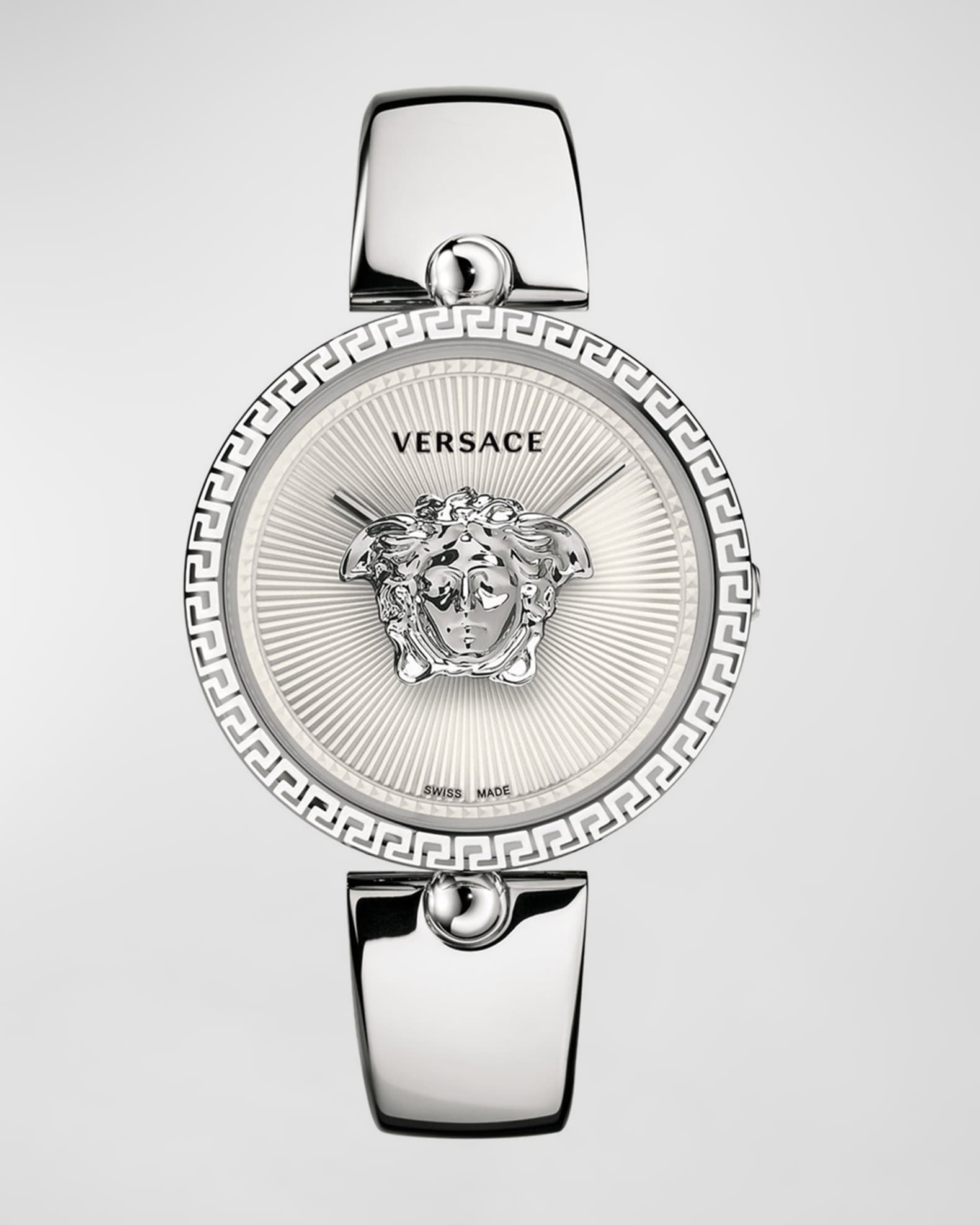 Versace 39mm Palazzo Empire Bangle Watch, White/Silver | Neiman Marcus