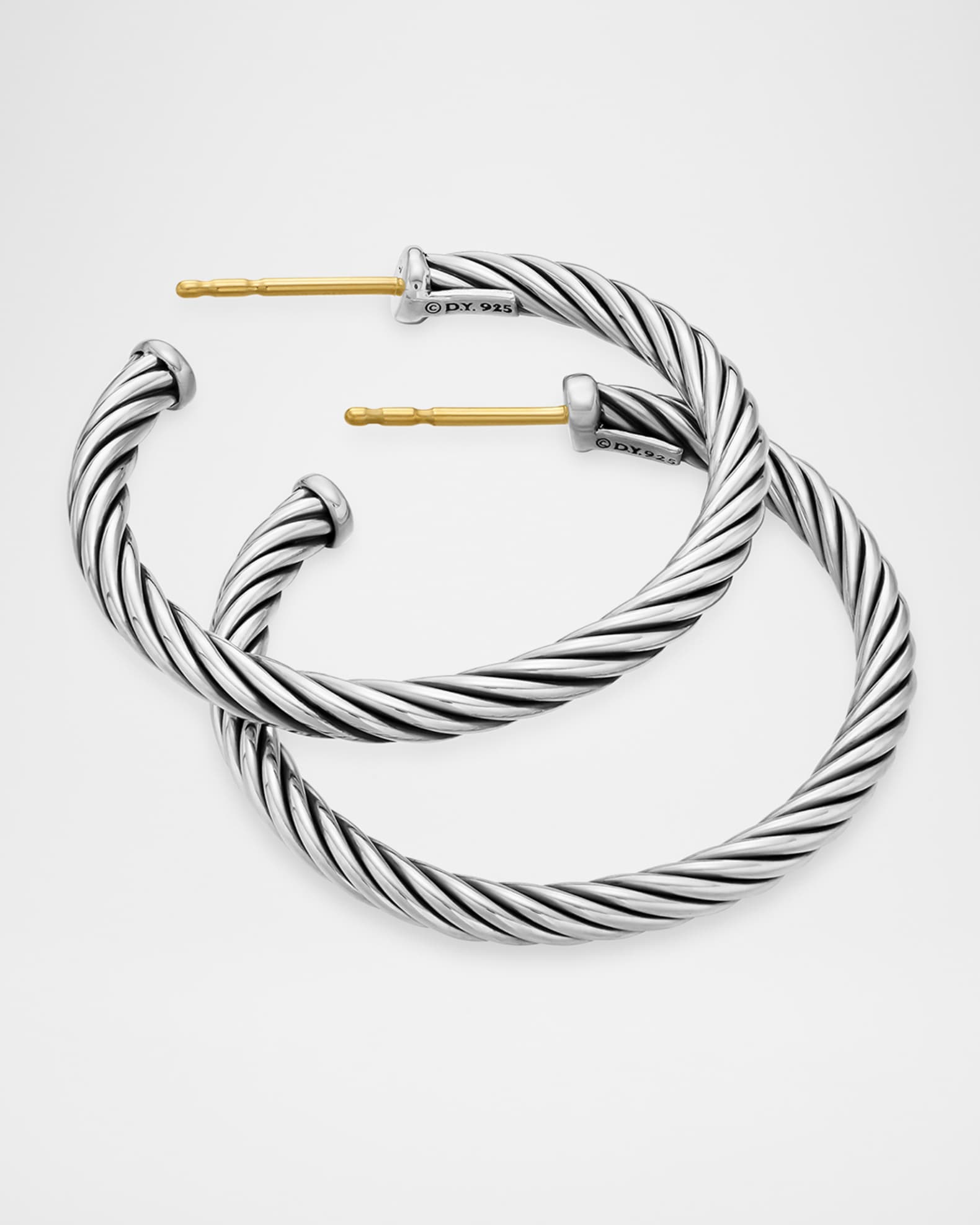 David Yurman Sculpted Cable Hoop Earrings in Silver, 3mm, 1"L | Neiman ...