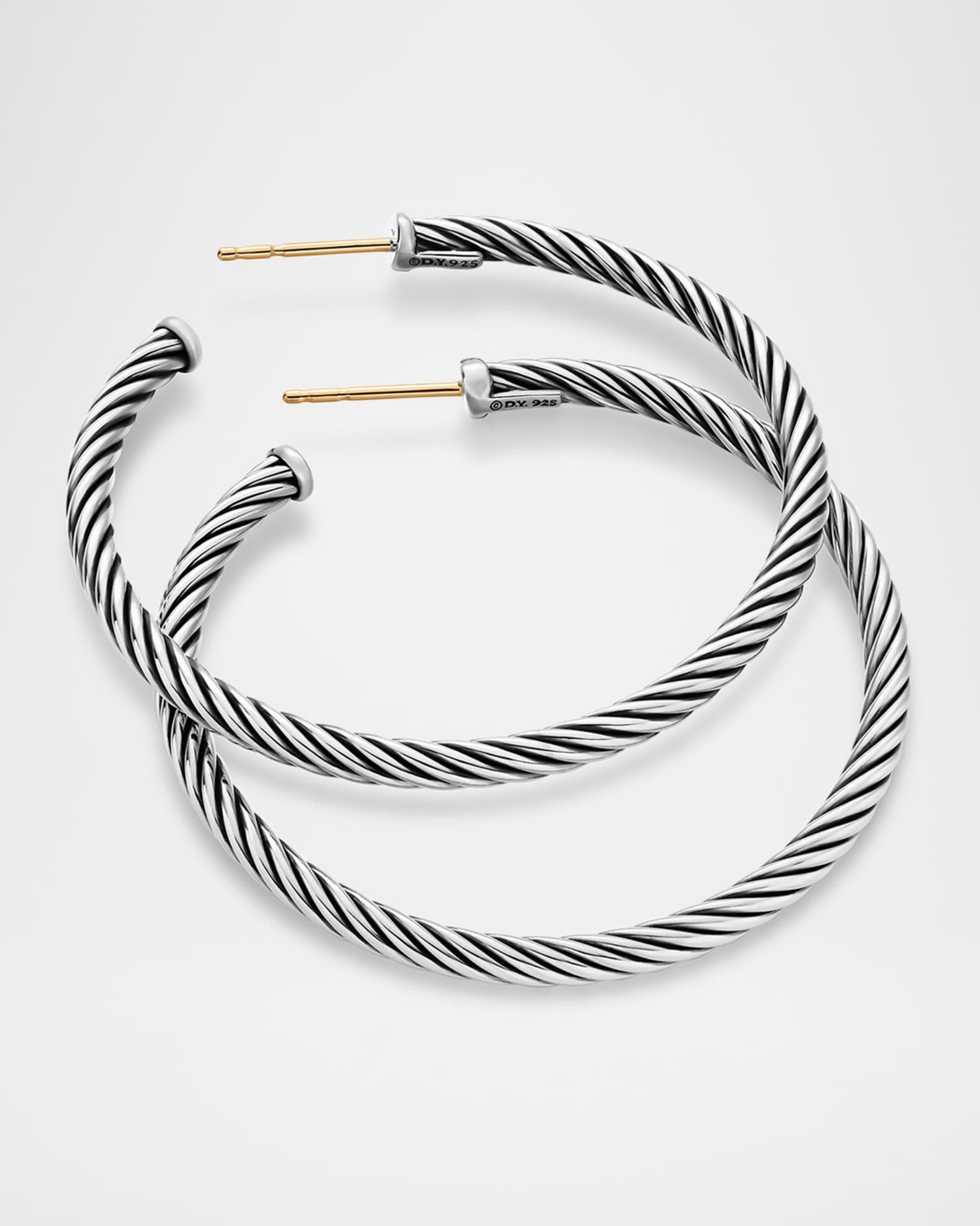 David Yurman Sculpted Cable Hoop Earrings in Silver, 3mm, 1.5"L ...