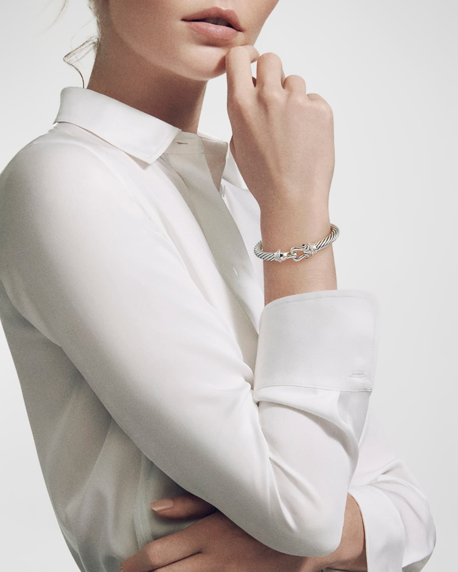 David Yurman 7mm Cable Buckle Bracelet with Diamonds and Topaz | Neiman ...