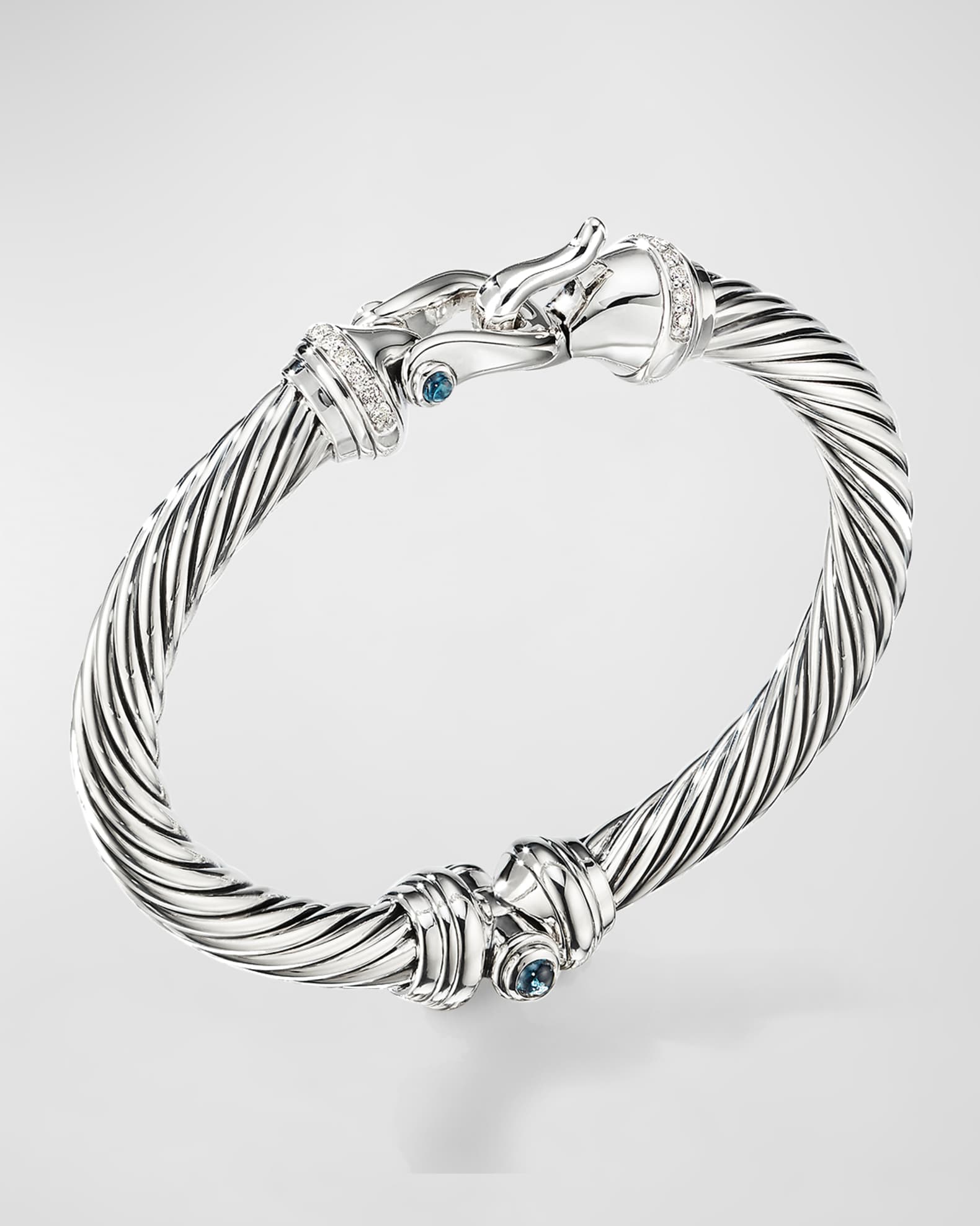 David Yurman 7mm Cable Buckle Bracelet with Diamonds and Topaz | Neiman ...