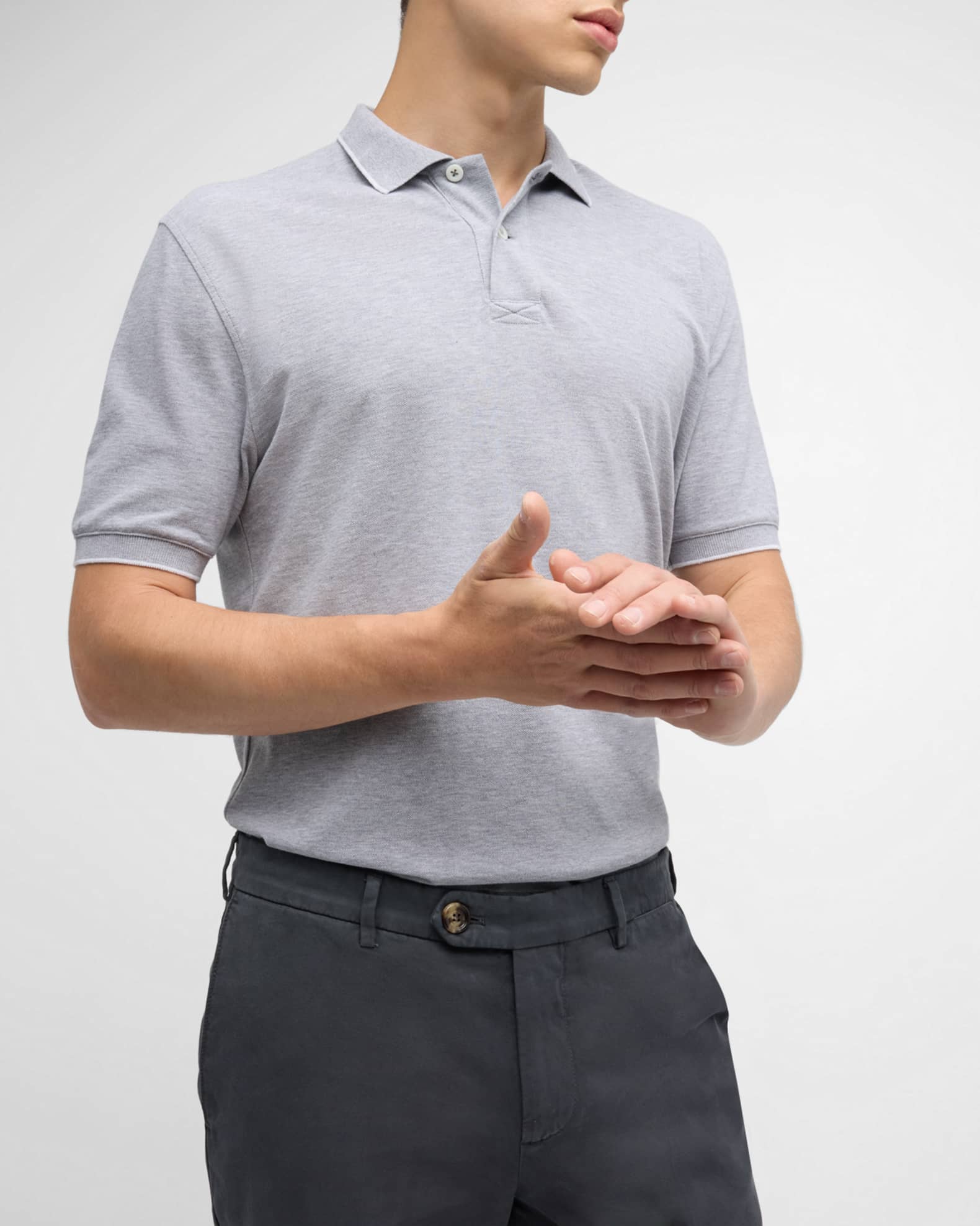 Brunello Cucinelli Men's Solid Pique Polo Shirt | Neiman Marcus