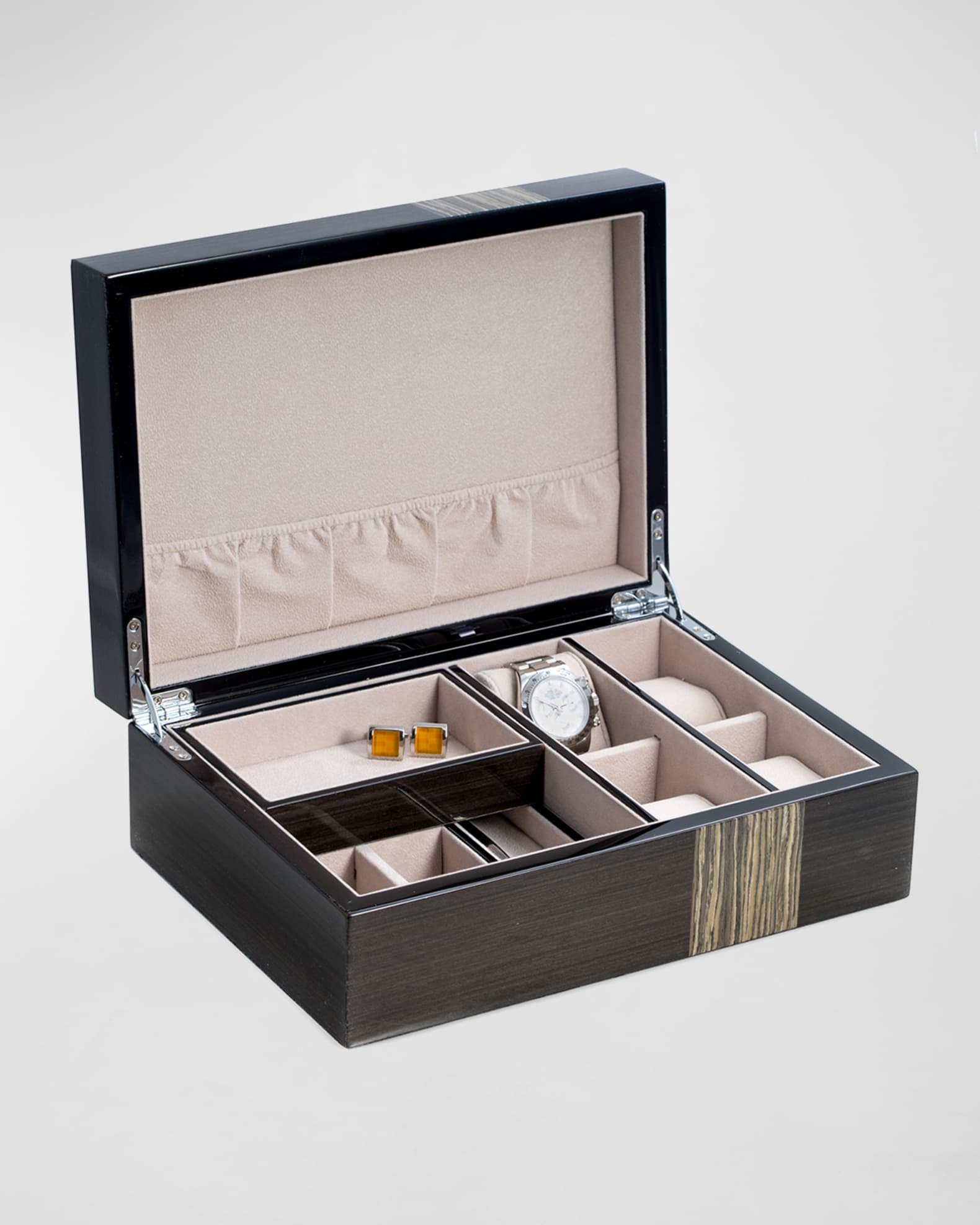 Bey-Berk Lacquered Ash Wood Valet Box | Neiman Marcus