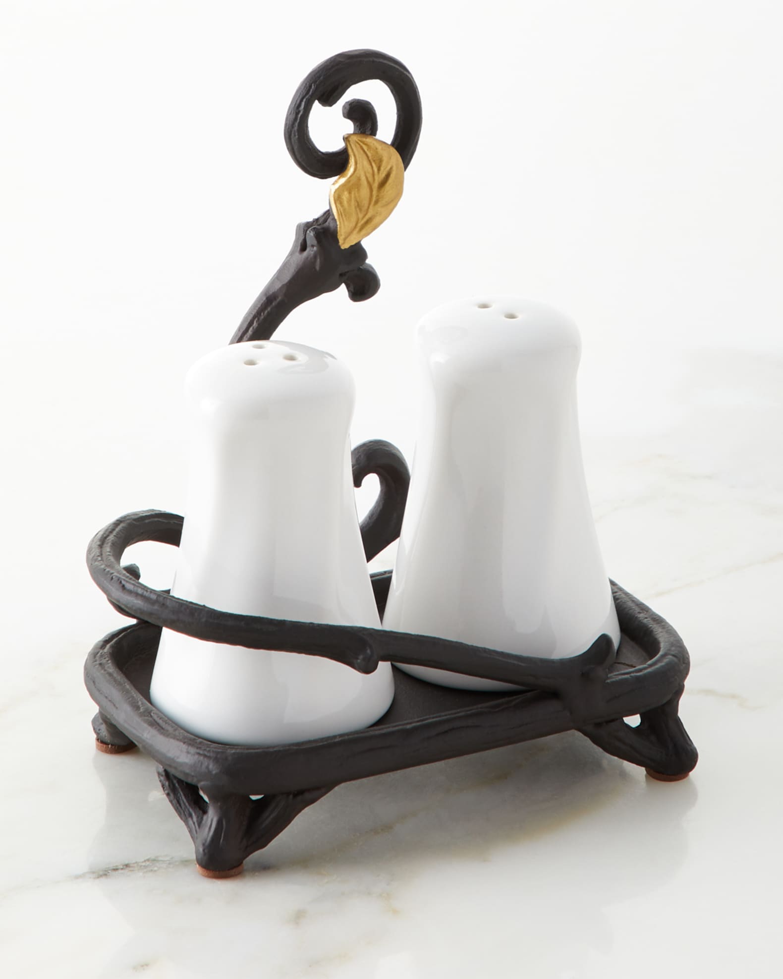 G G Collection White Stoneware Salt & Pepper Shakers with Metal Gold ...