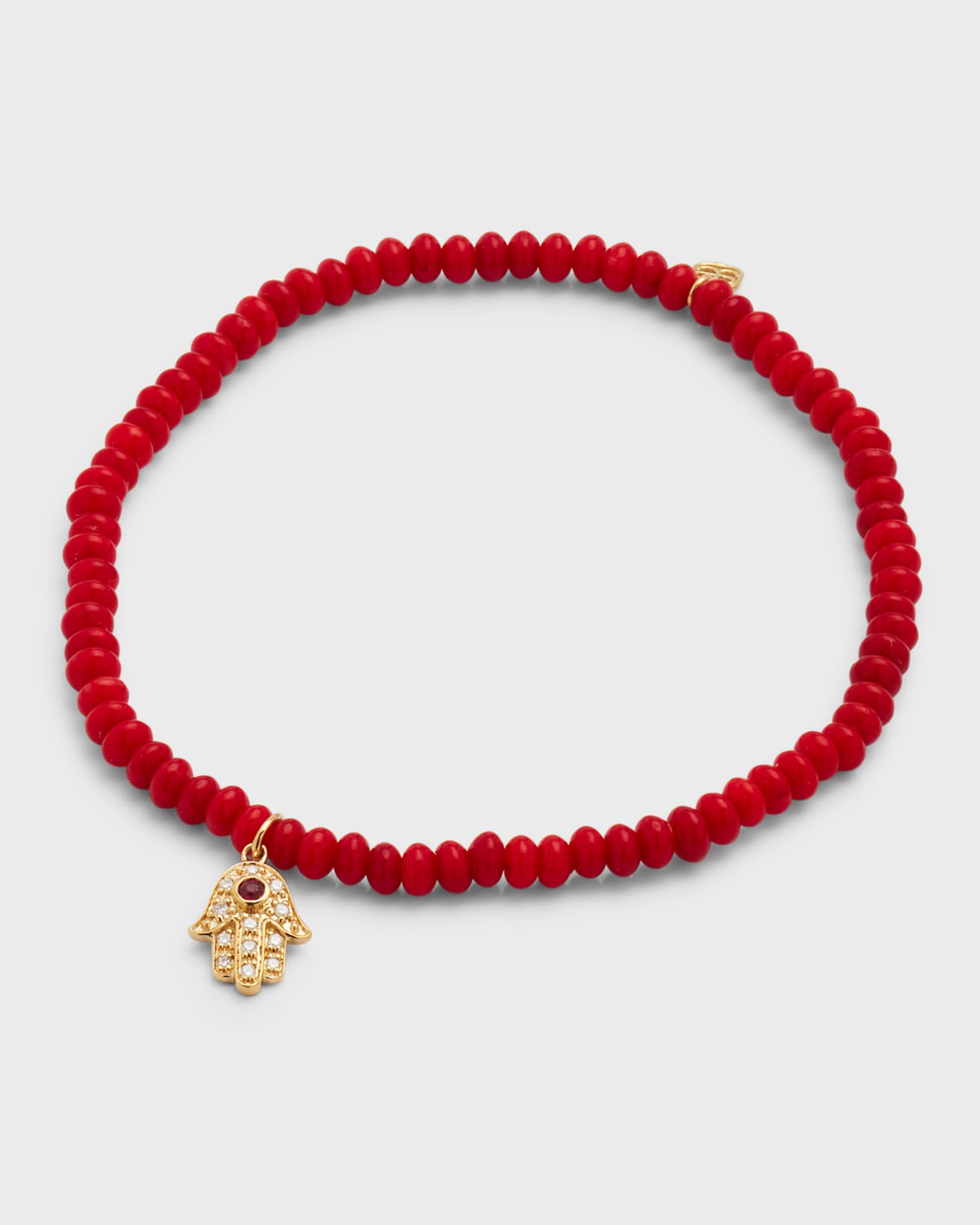 Sydney Evan 3mm Beaded Coral Bracelet with Diamond Hamsa Pendant ...