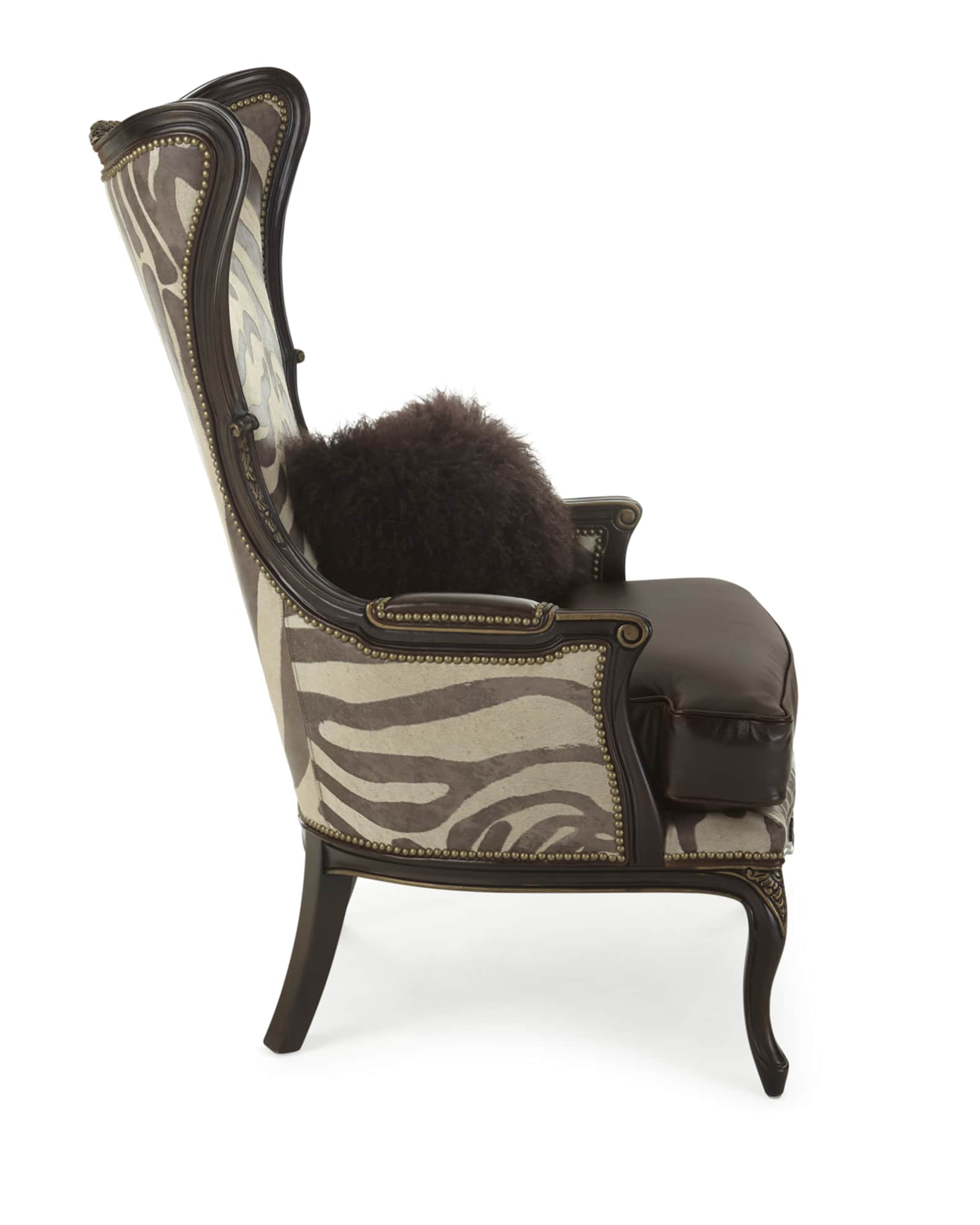 Massoud Grevy Zebra Leather Wing Chair | Neiman Marcus