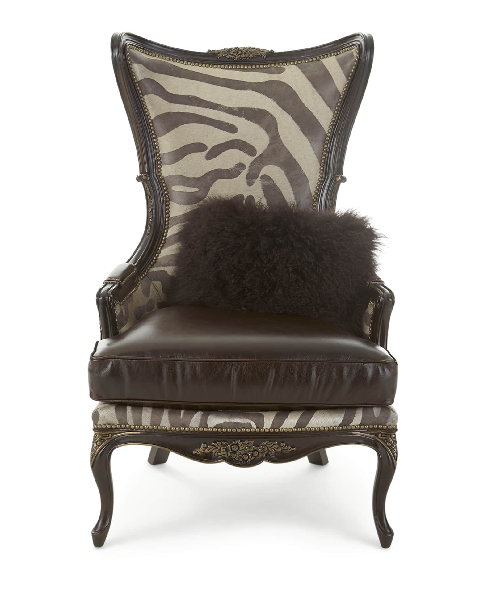 Massoud Grevy Zebra Leather Wing Chair | Neiman Marcus