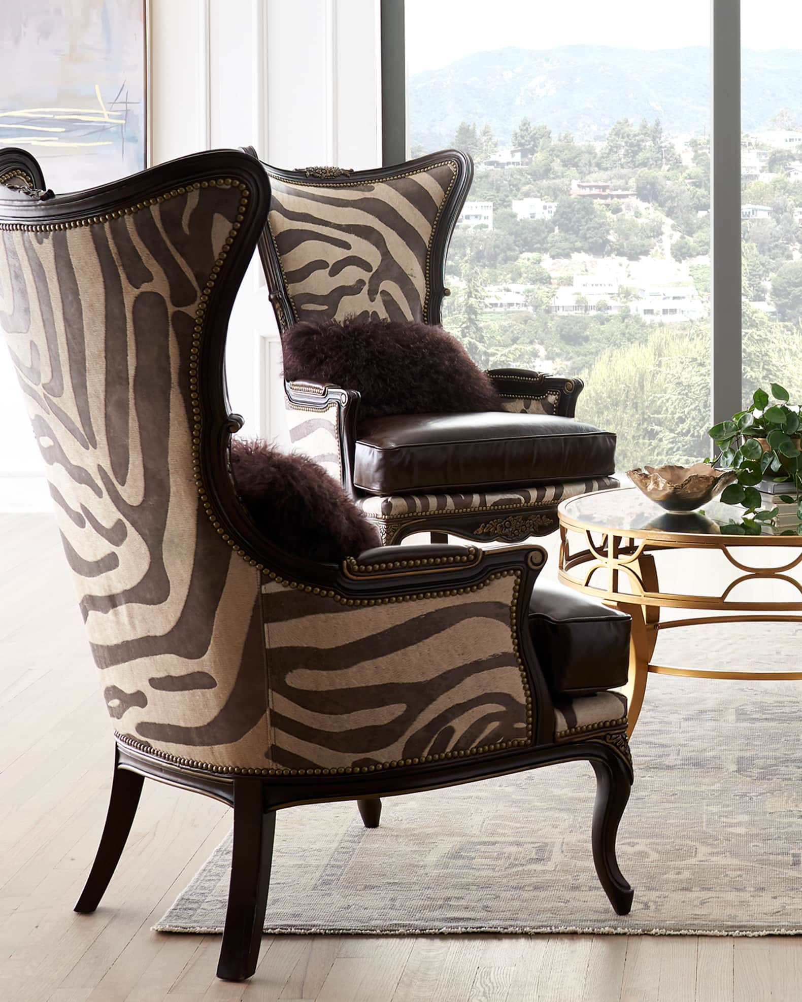 Massoud Grevy Zebra Leather Wing Chair | Neiman Marcus