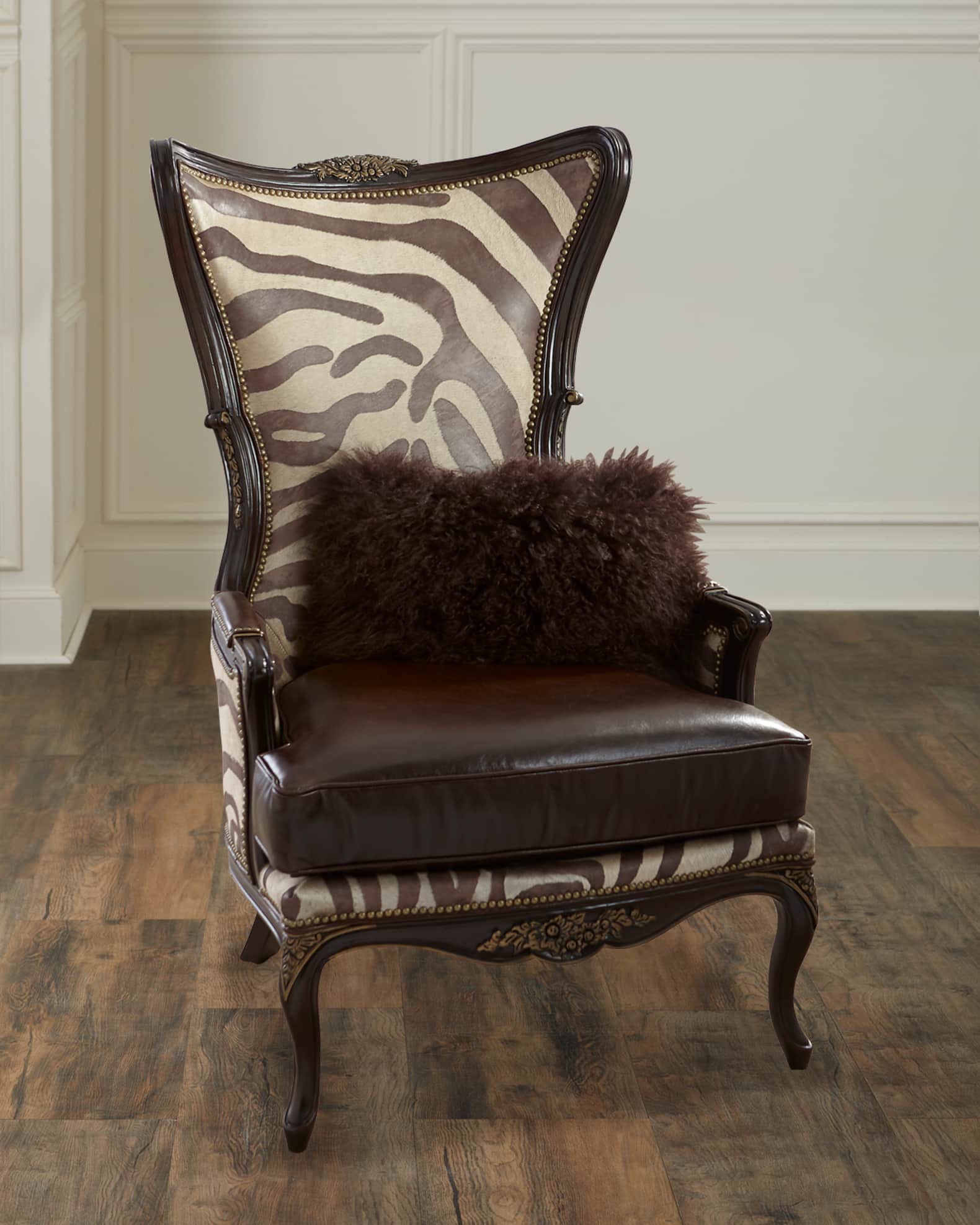 Massoud Grevy Zebra Leather Wing Chair | Neiman Marcus