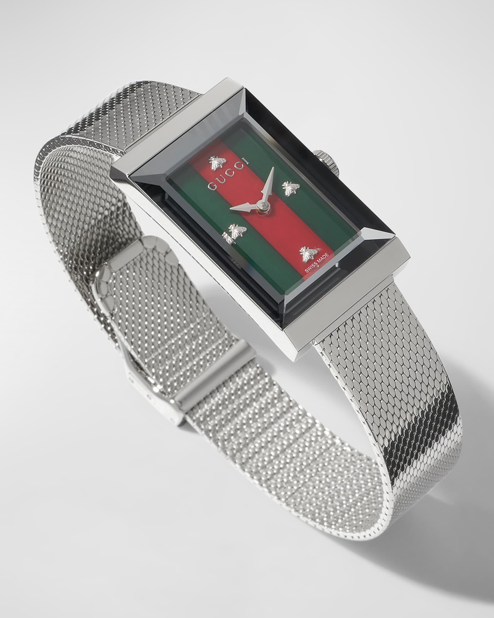 Gucci G-Frame Rectangular Mother-of-Pearl Watch w/ Mesh Strap | Neiman ...