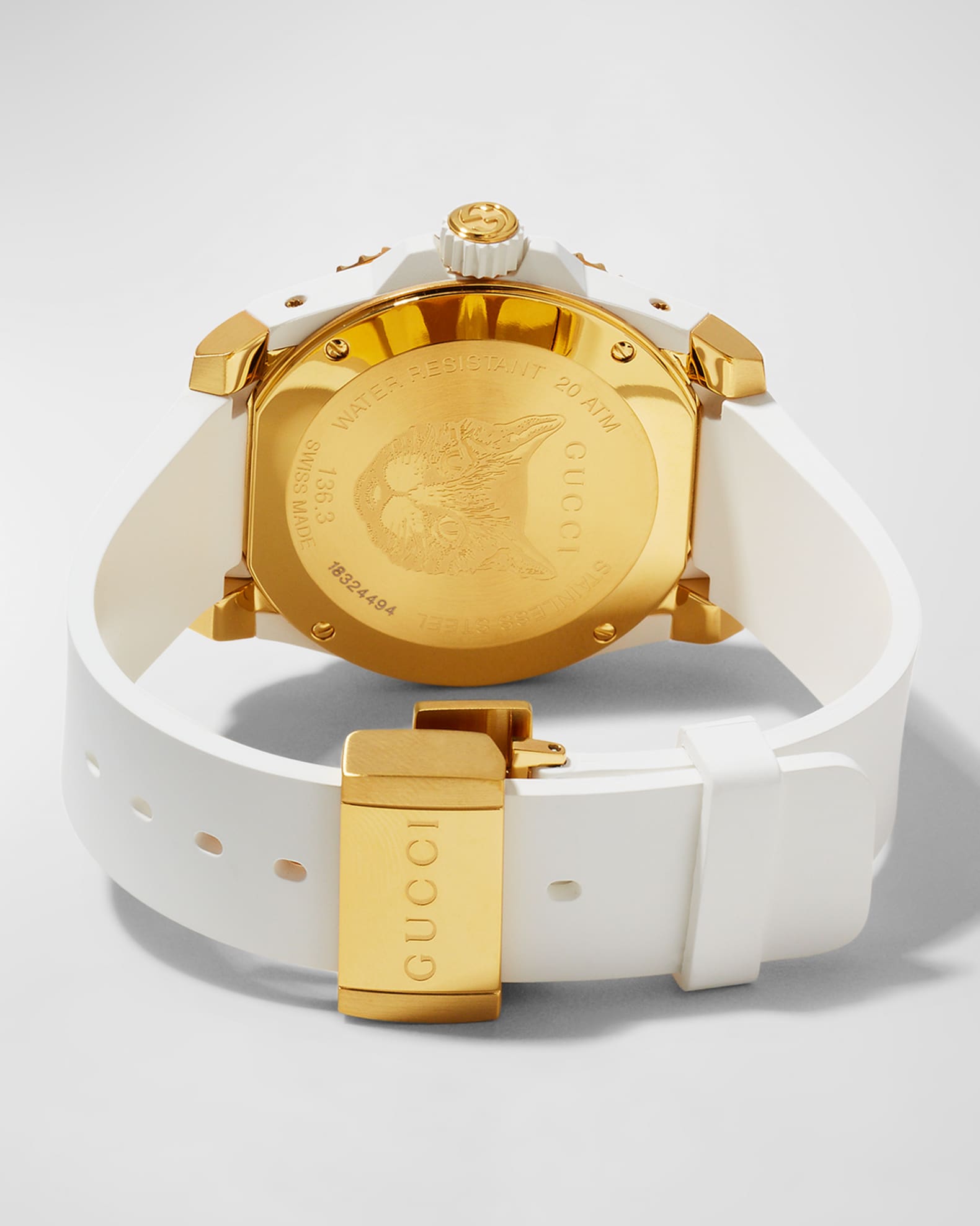 Gucci 40mm Dive Watch w/ Rubber Strap, White | Neiman Marcus