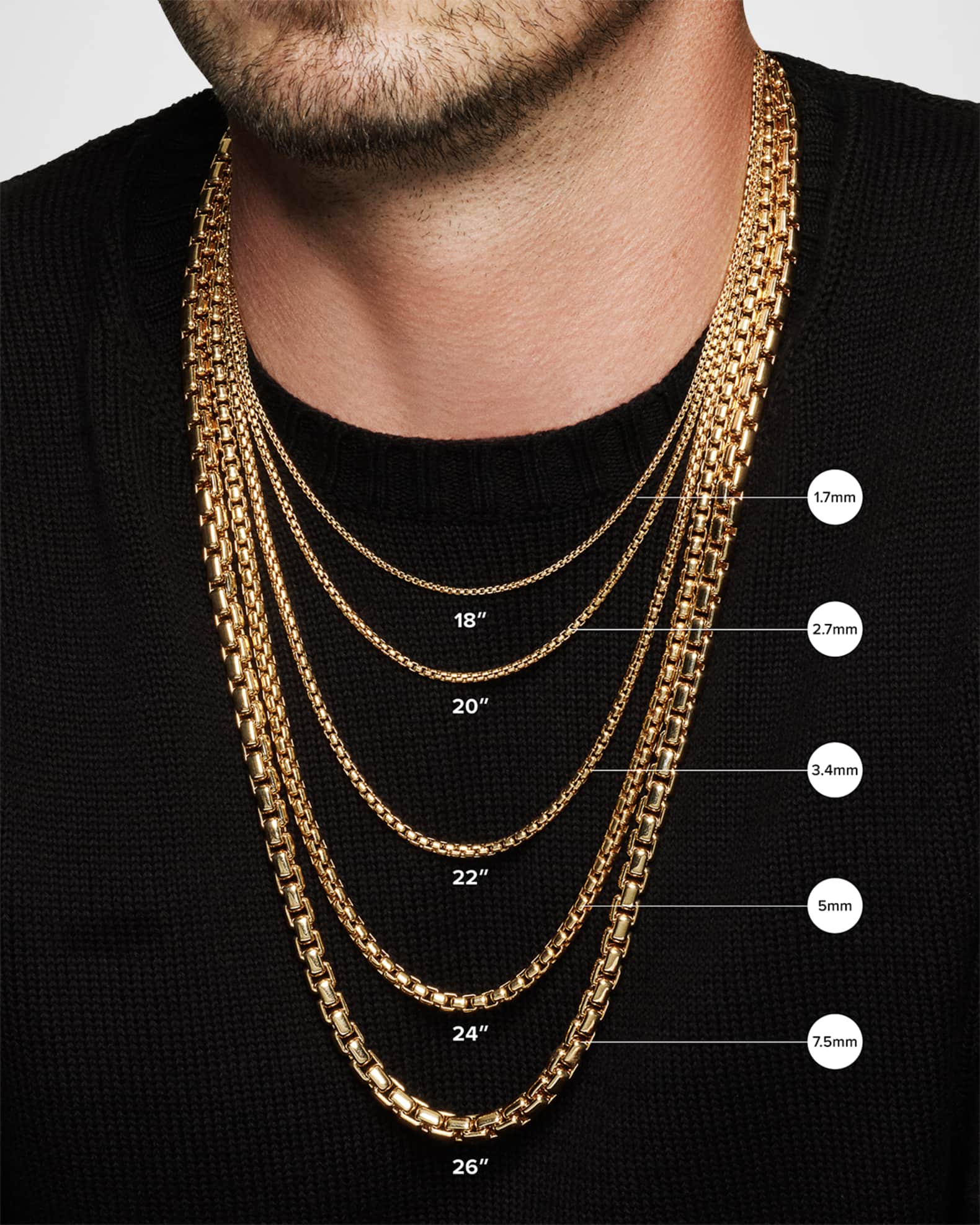 David Yurman Men's Box Chain Necklace in 18K Gold, 1.7mm, 24"L | Neiman ...