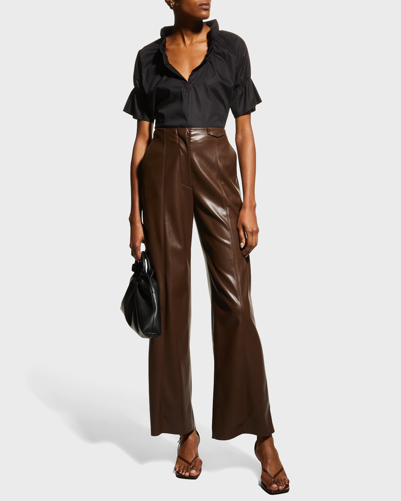 Finley Crosby Flounce Neck & Sleeve Silky Poplin Shirt | Neiman Marcus