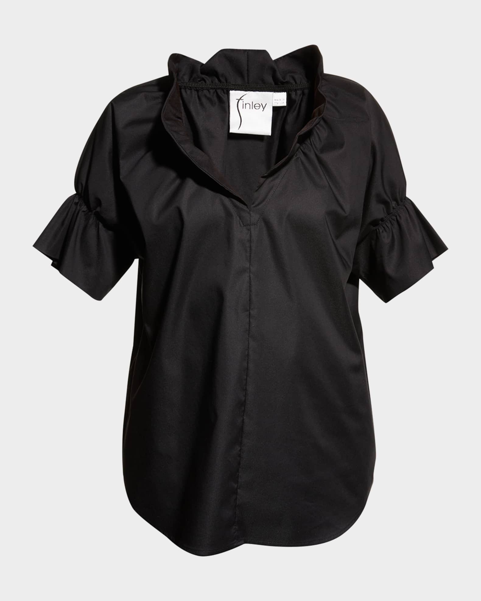 Finley Crosby Flounce Neck & Sleeve Silky Poplin Shirt | Neiman Marcus