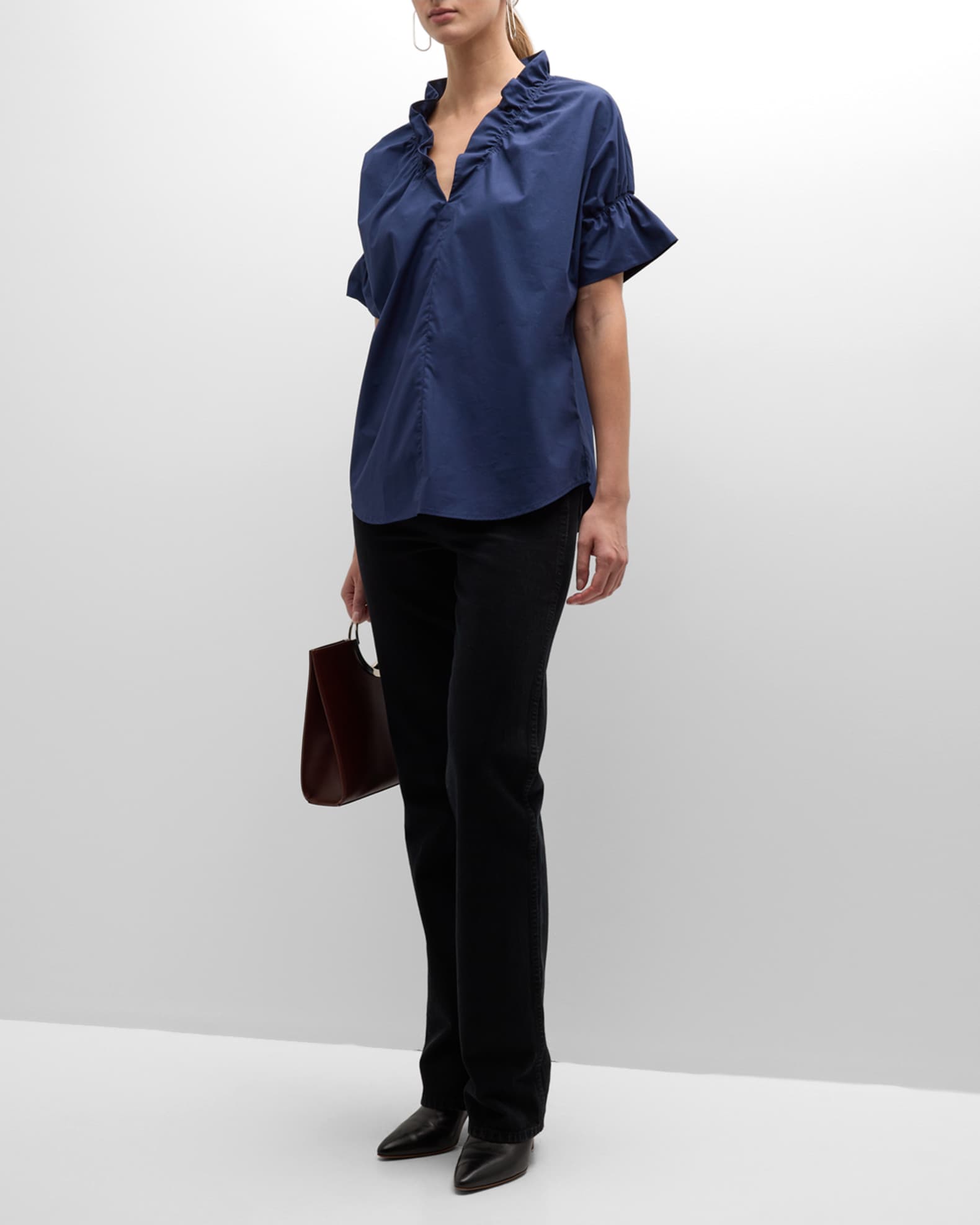 Finley Crosby Flounce Neck & Sleeve Silky Poplin Shirt | Neiman Marcus