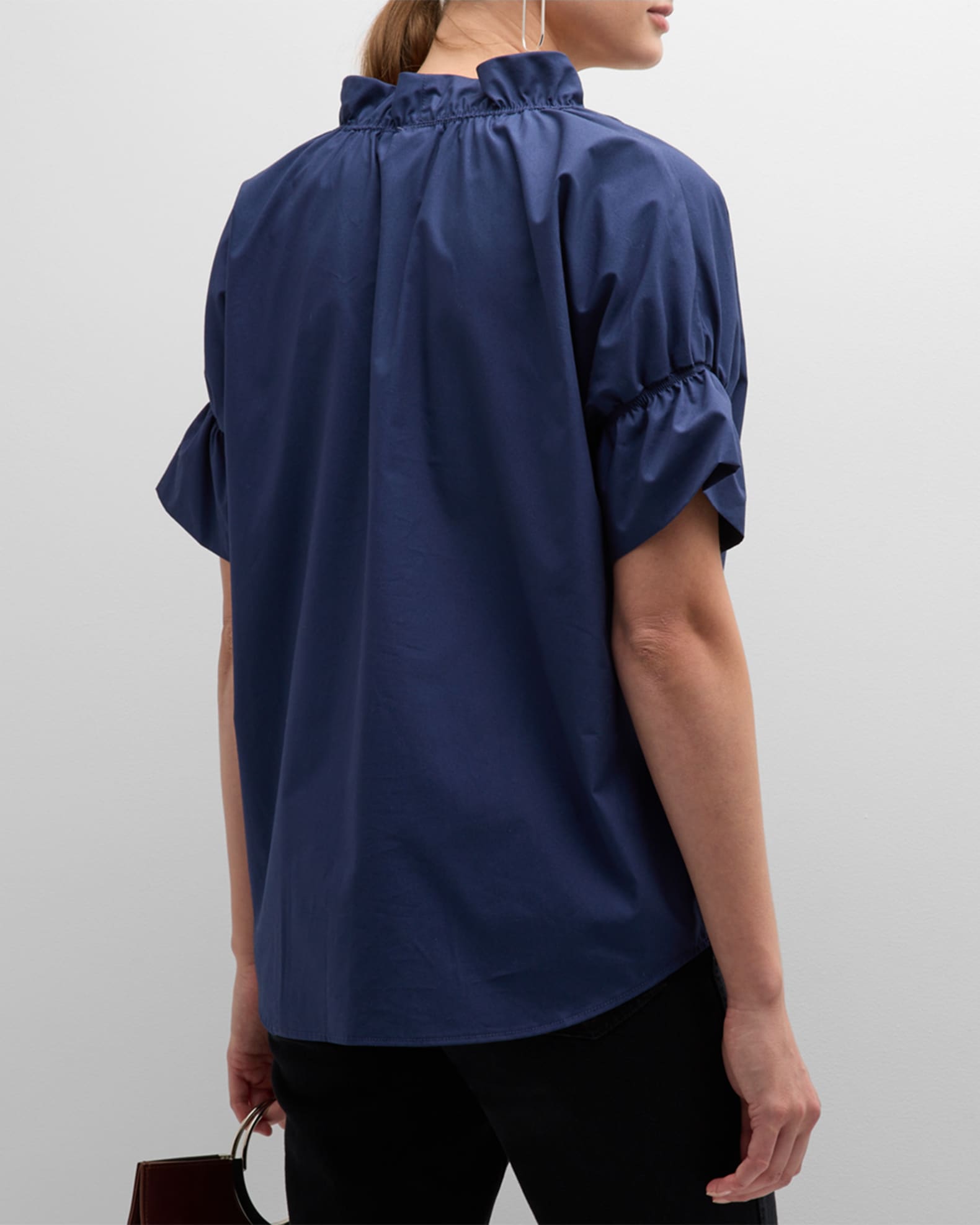 Finley Crosby Flounce Neck & Sleeve Silky Poplin Shirt | Neiman Marcus