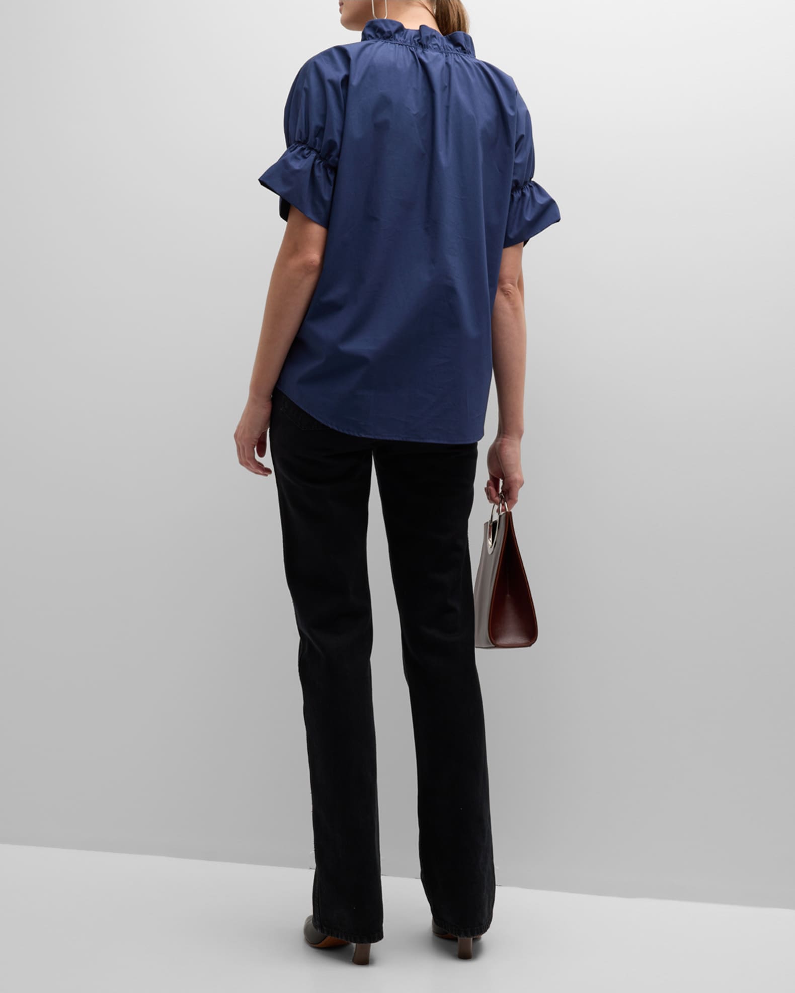 Finley Crosby Flounce Neck & Sleeve Silky Poplin Shirt | Neiman Marcus