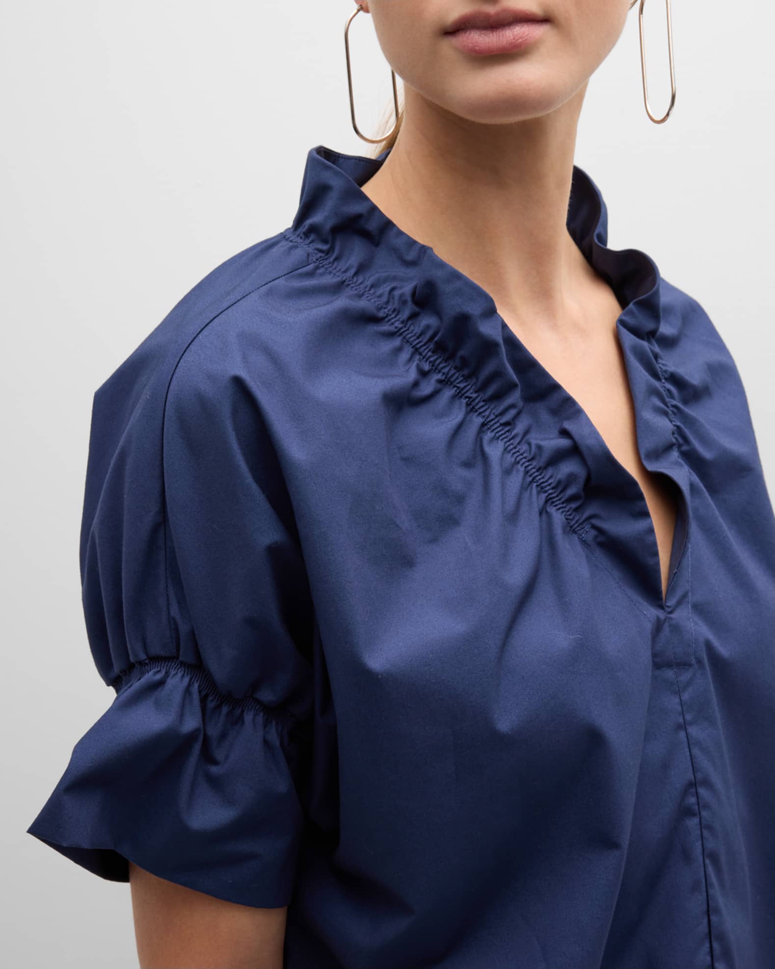 Finley Crosby Flounce Neck & Sleeve Silky Poplin Shirt | Neiman Marcus