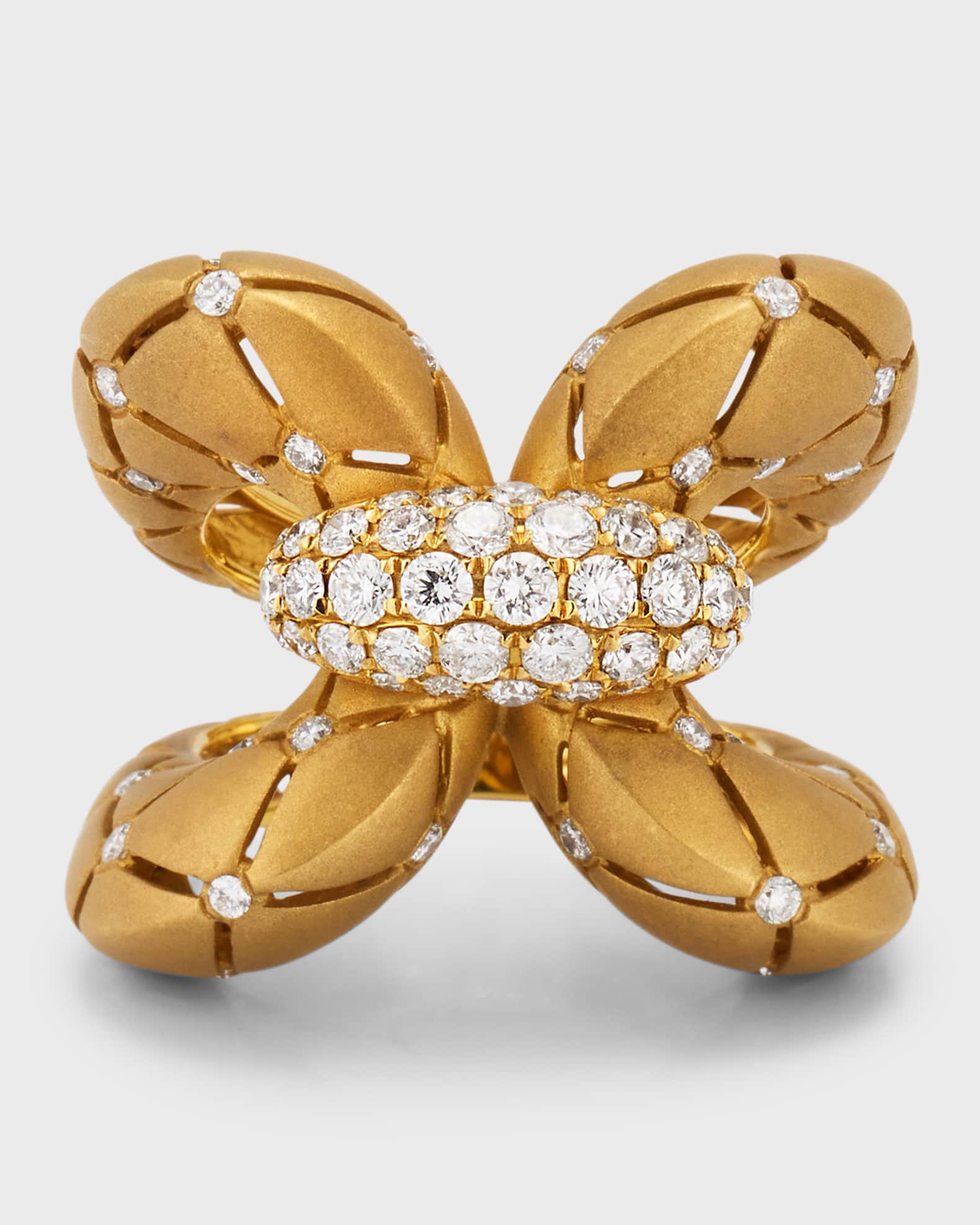 Piranesi 18K Yellow Gold Satin Finish X-Shaped Diamond Ring, Size 7 ...