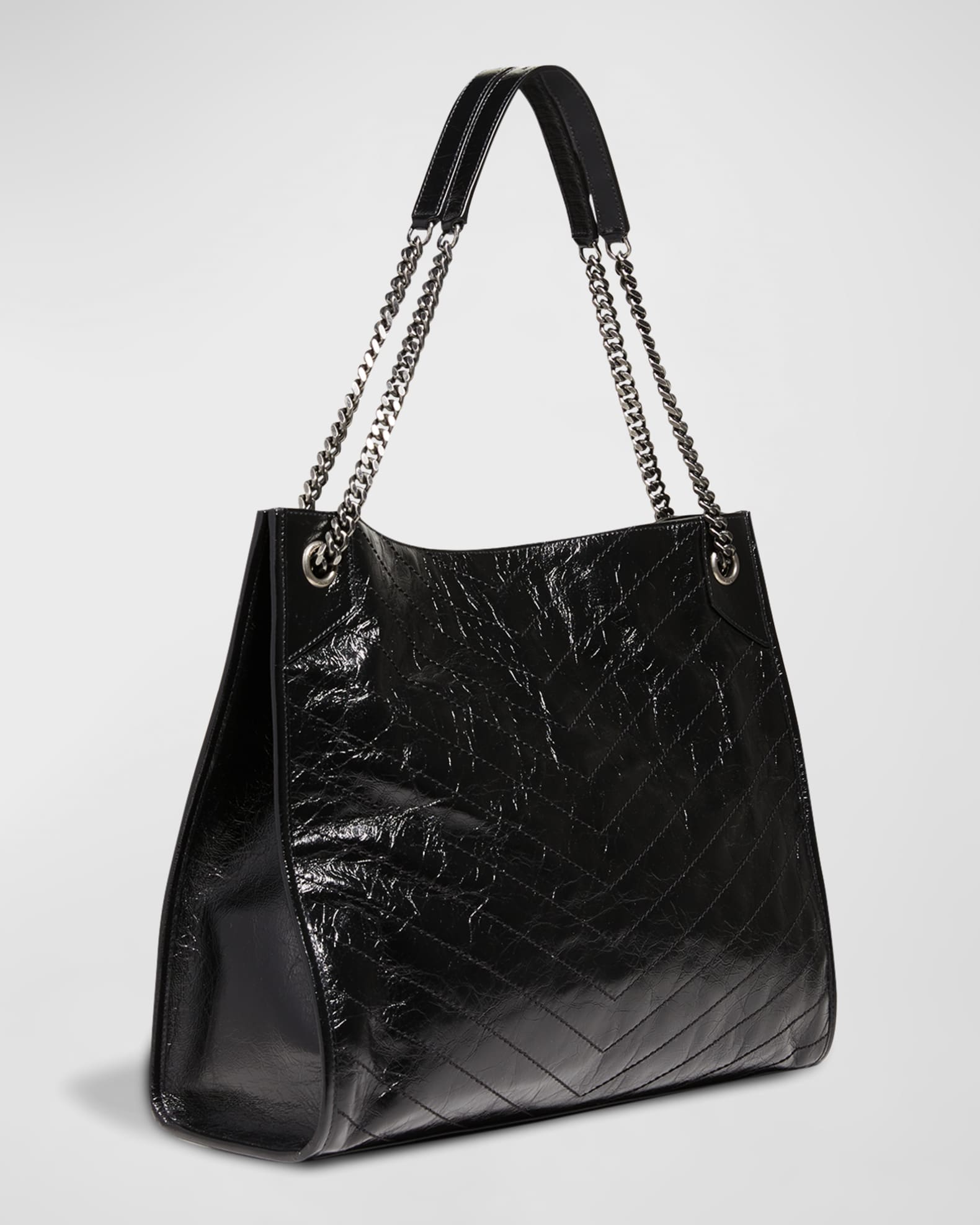 Saint Laurent Niki Large YSL Shopper Tote Bag in Crinkled Leather ...