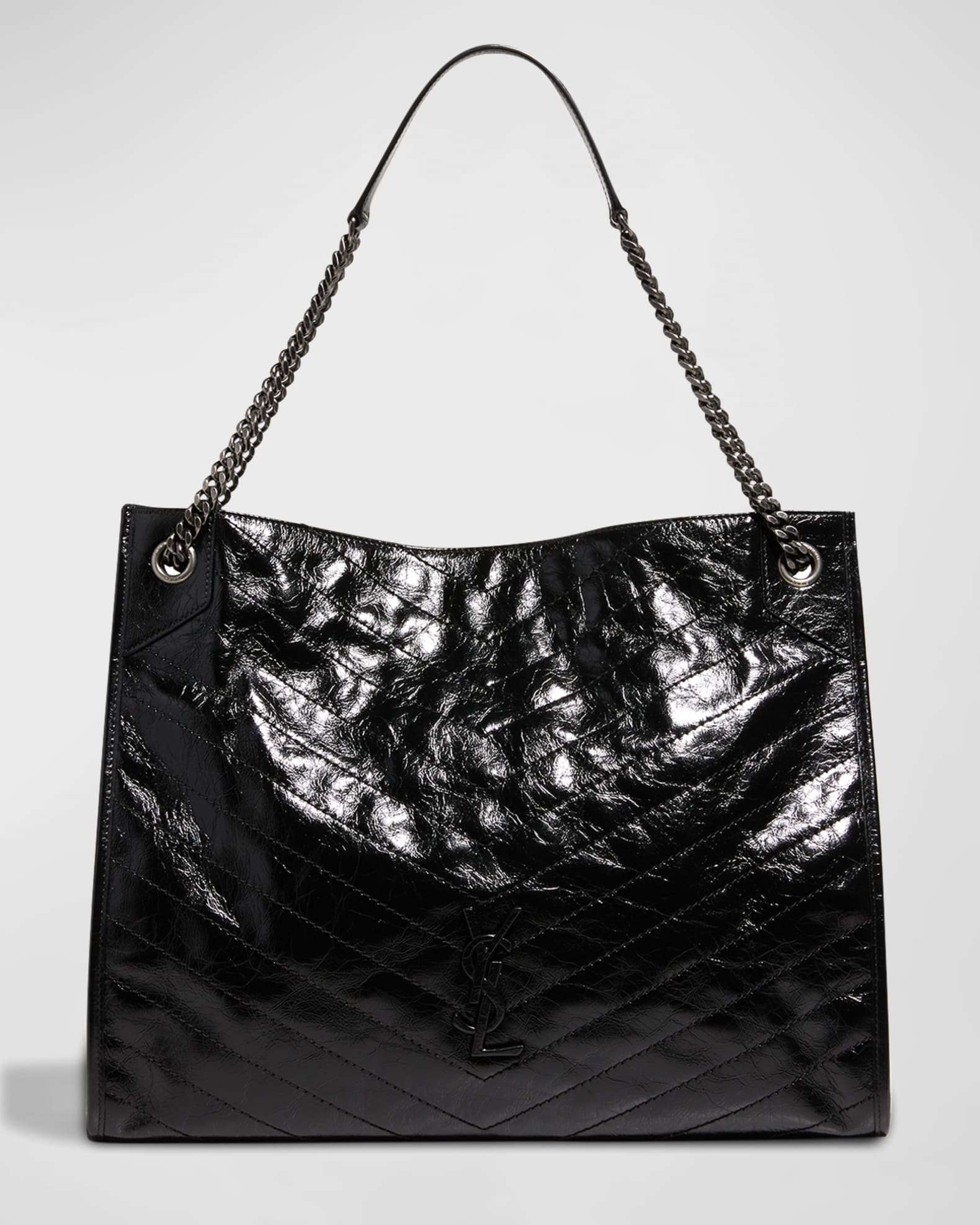 Saint Laurent Niki Large YSL Shopper Tote Bag in Crinkled Leather ...