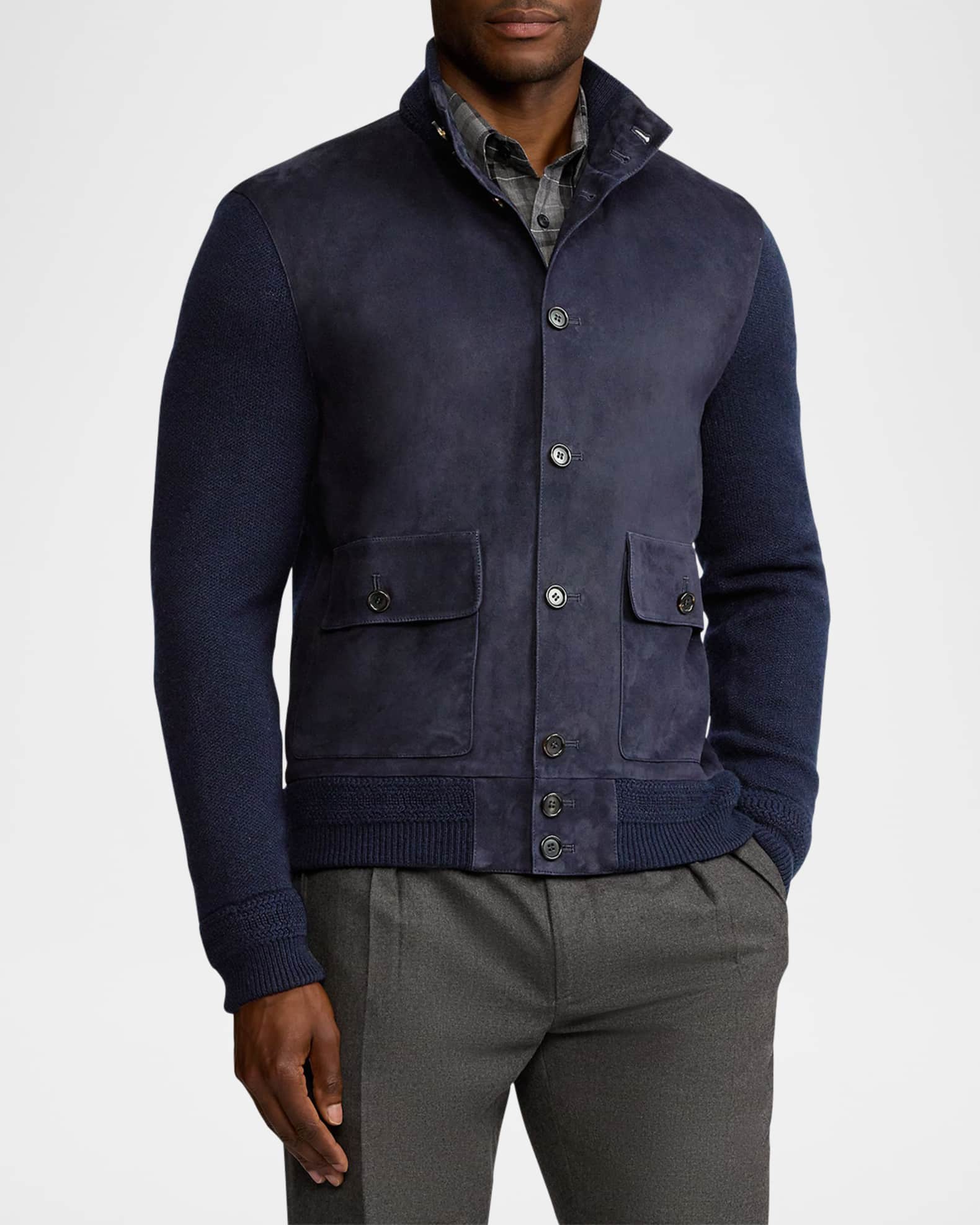 Ralph Lauren Purple Label Men's Suede-Front Cashmere Cardigan | Neiman ...