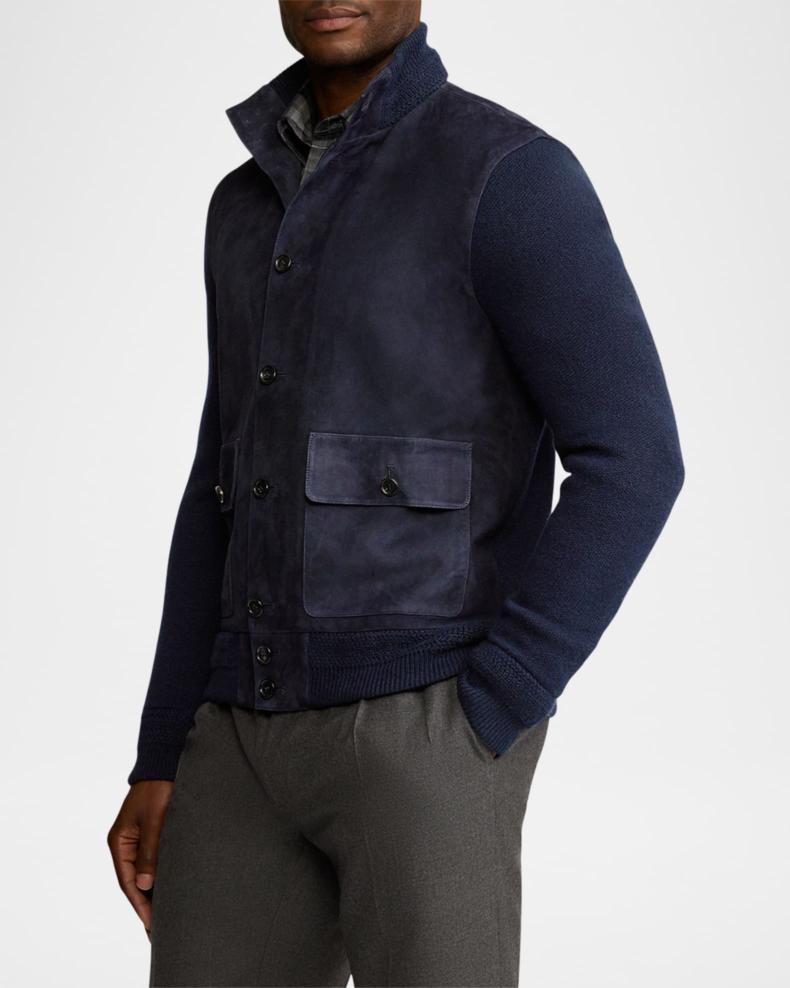 Ralph Lauren Purple Label Men's Suede-Front Cashmere Cardigan | Neiman ...
