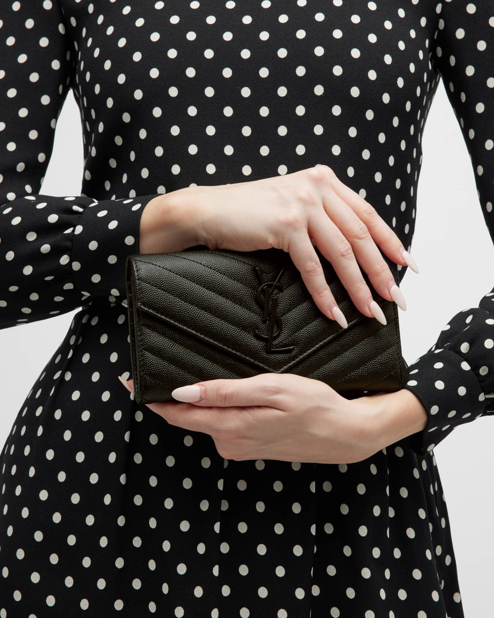 Saint Laurent YSL Monogram Large Flap Wallet in Grained Leather ...