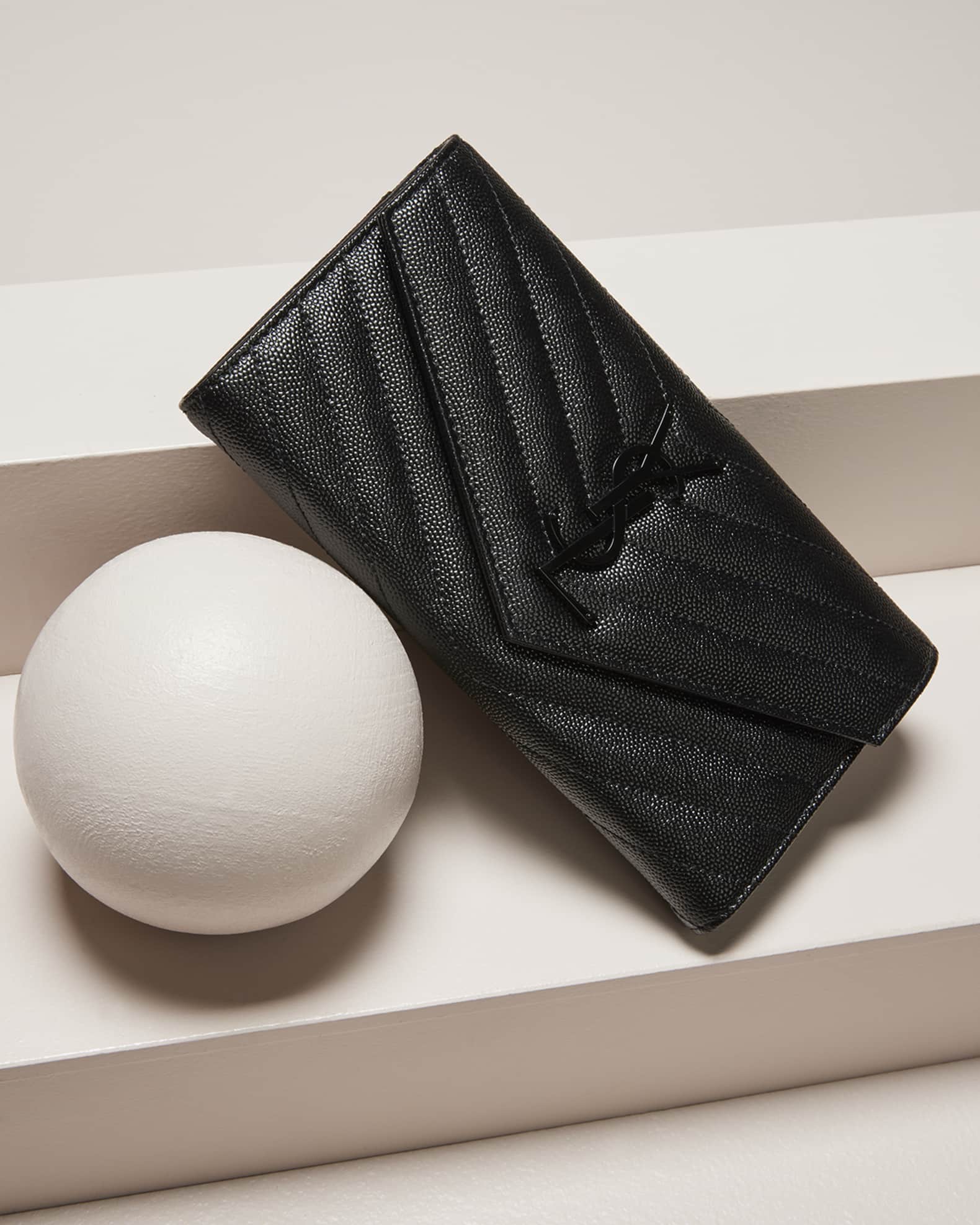 Saint Laurent YSL Monogram Large Flap Wallet in Grained Leather ...