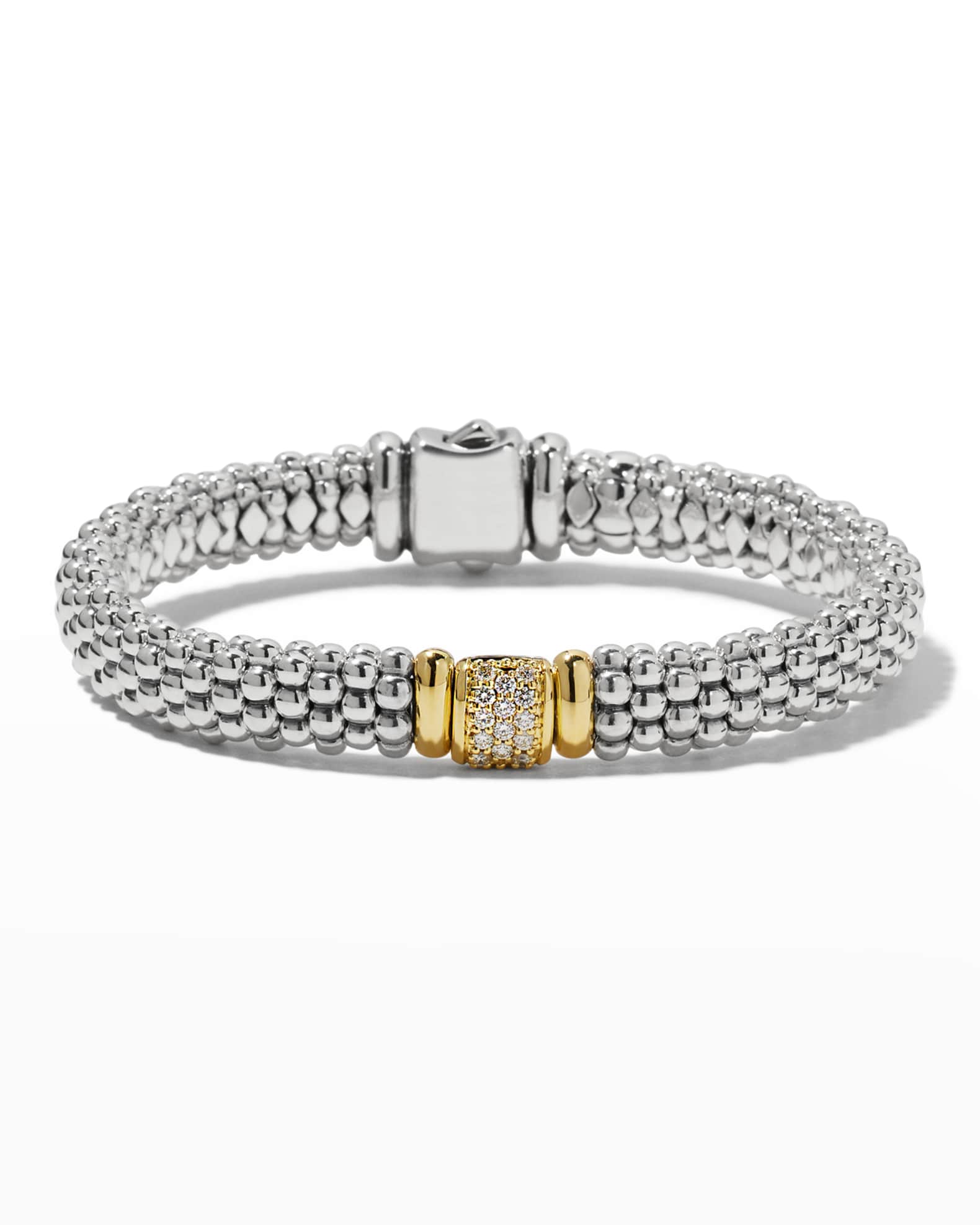LAGOS Silver Caviar Bracelet with 18k Gold 9mm Neiman Marcus