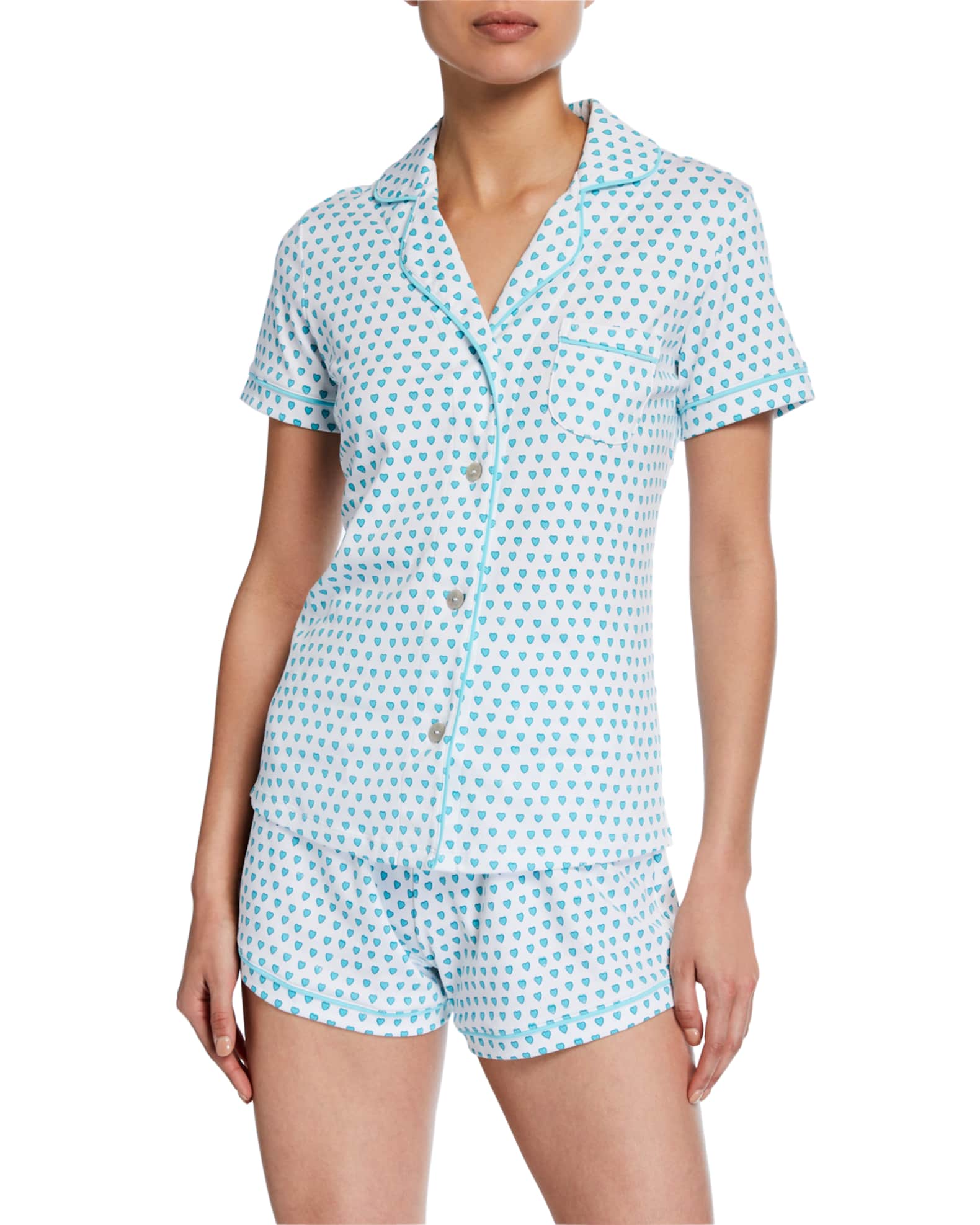 Roller Rabbit Hearts Shorty Polo Two-Piece Pajama Set | Neiman Marcus
