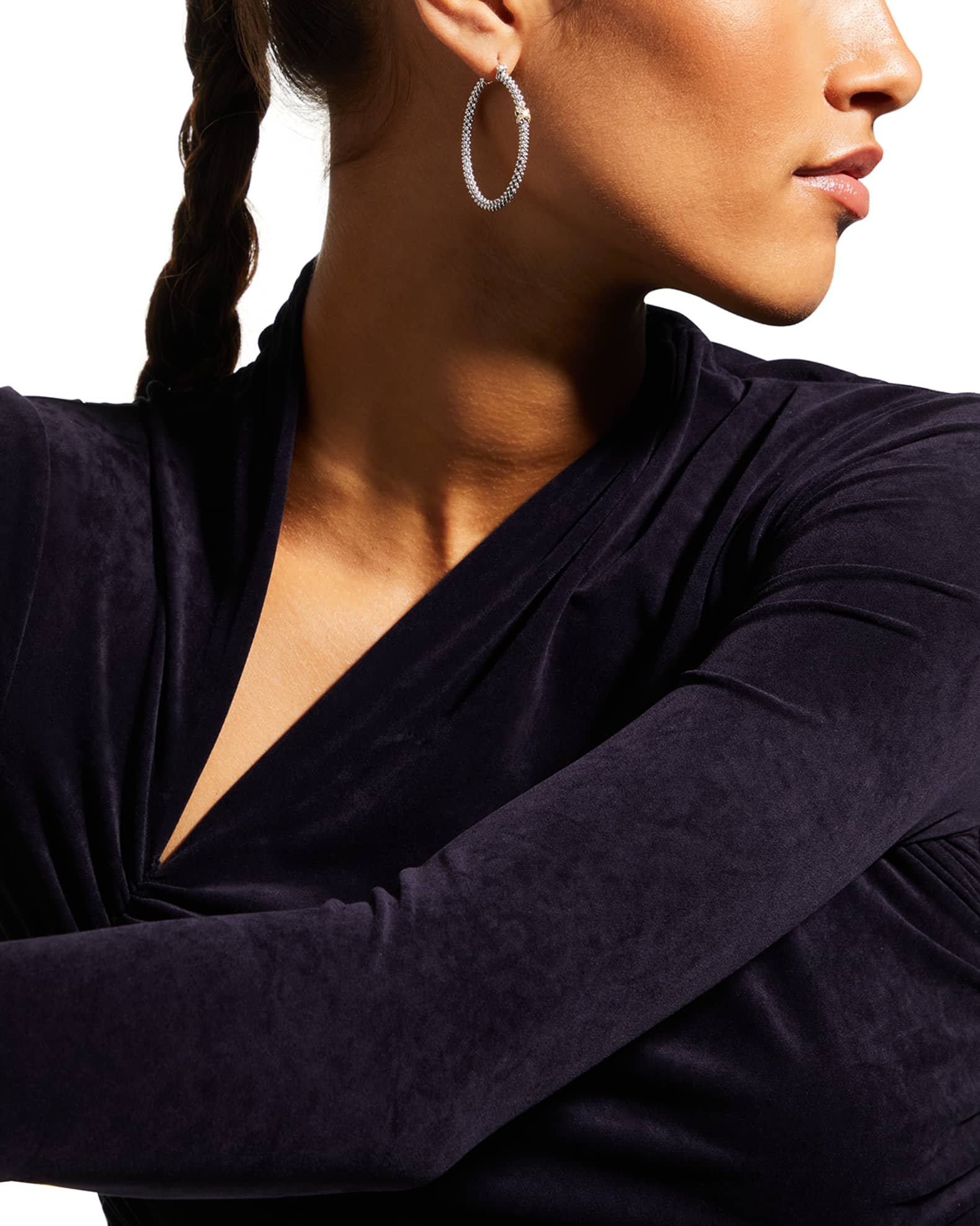 LAGOS Embrace Diamond-X Skinny Hoop Earrings w/ 18k Gold | Neiman Marcus