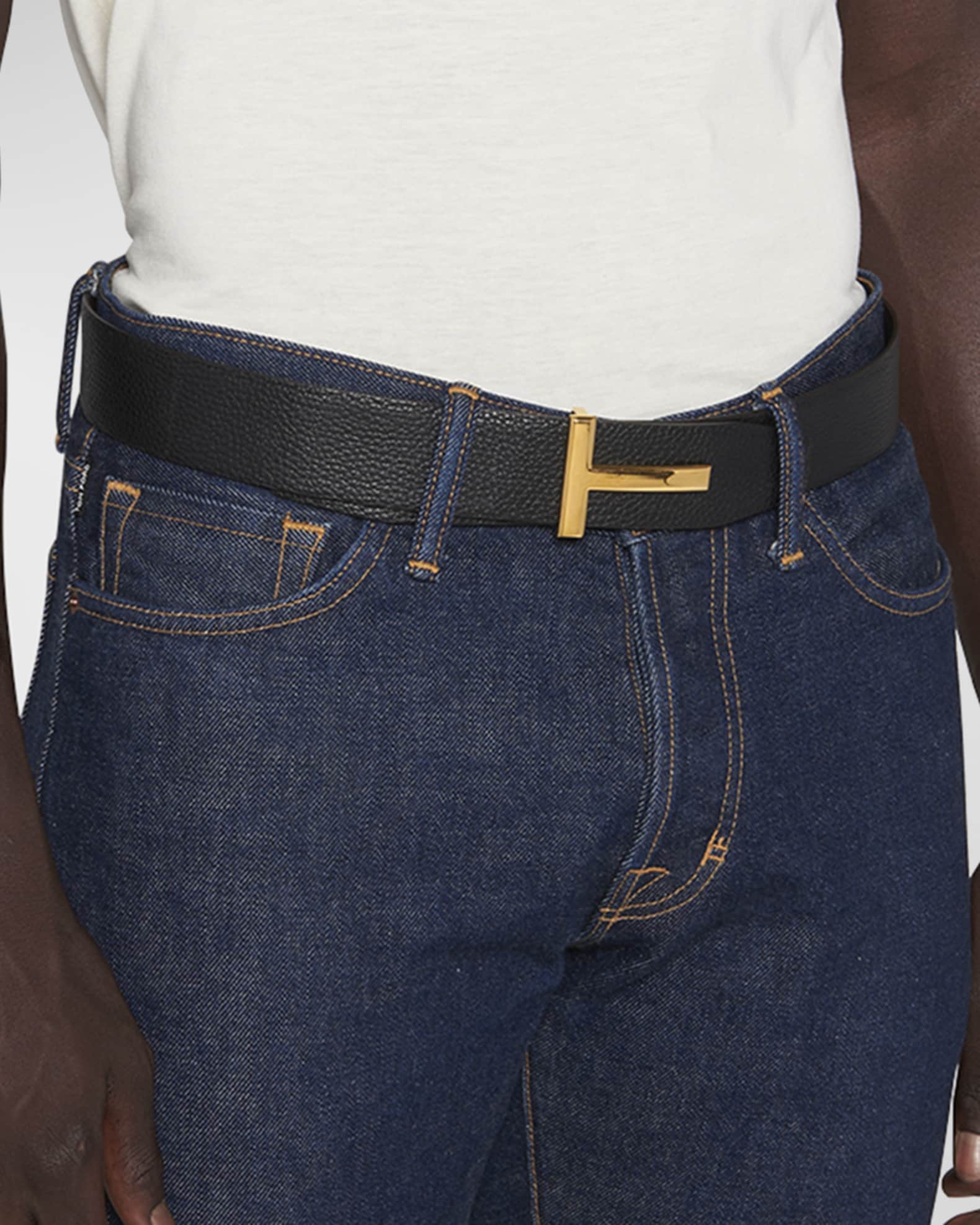 TOM FORD Men's Signature T Reversible Leather Belt | Neiman Marcus