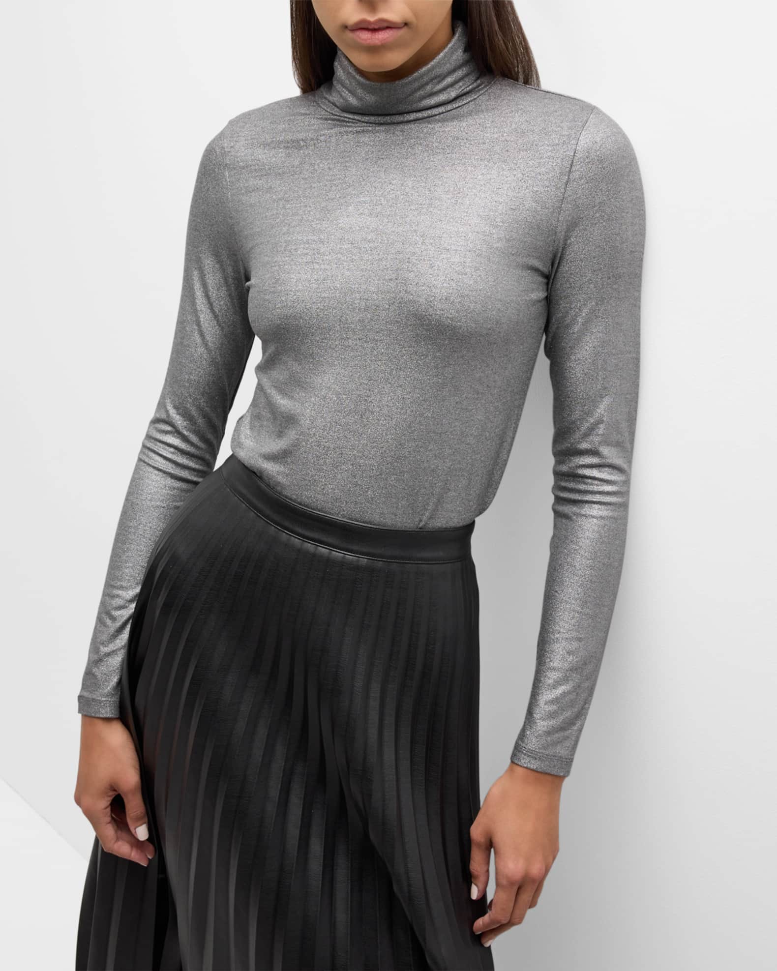 Majestic Filatures Metallic Long-Sleeve Turtleneck Top | Neiman Marcus Majestic Filatures Metallic Long-Sleeve Turtleneck Top | Neiman Marcus