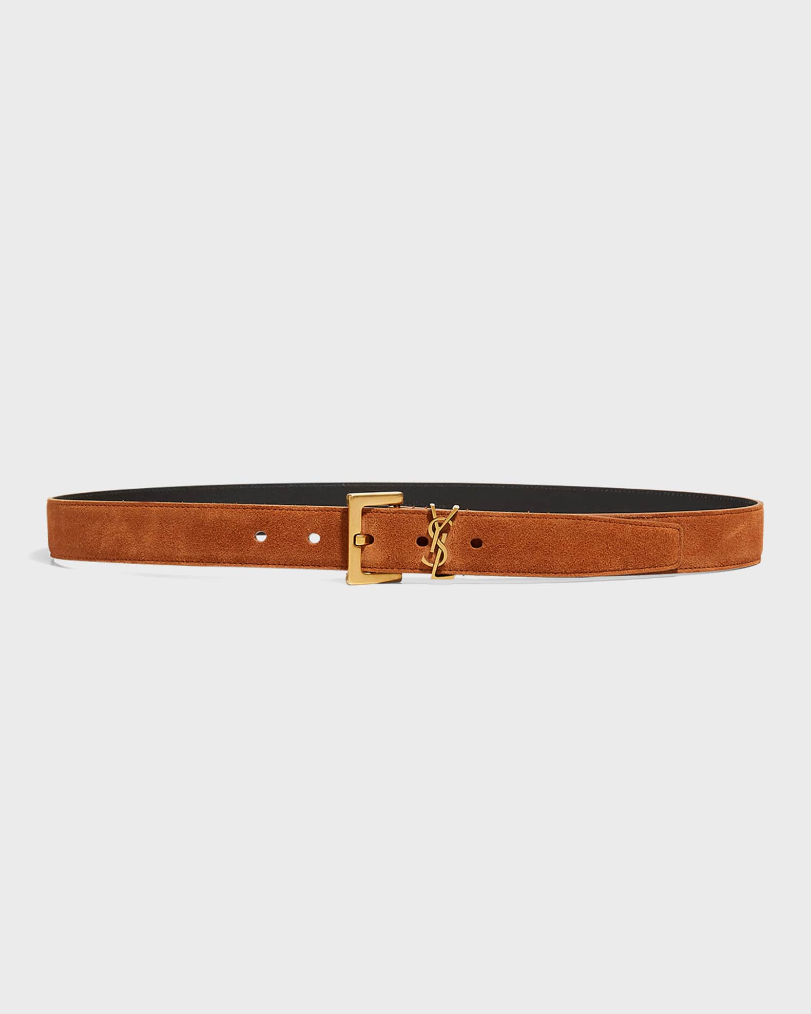 Saint Laurent YSL Monogram Suede Belt | Neiman Marcus