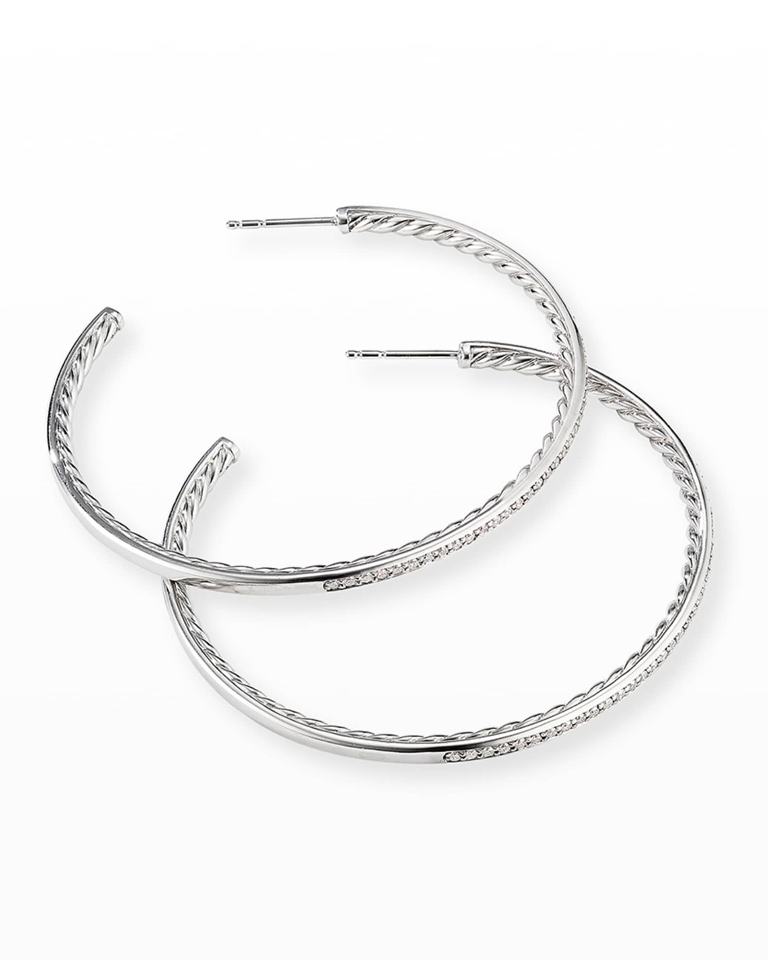 David Yurman Large Hoop Earrings w/ Pave Diamonds | Neiman Marcus