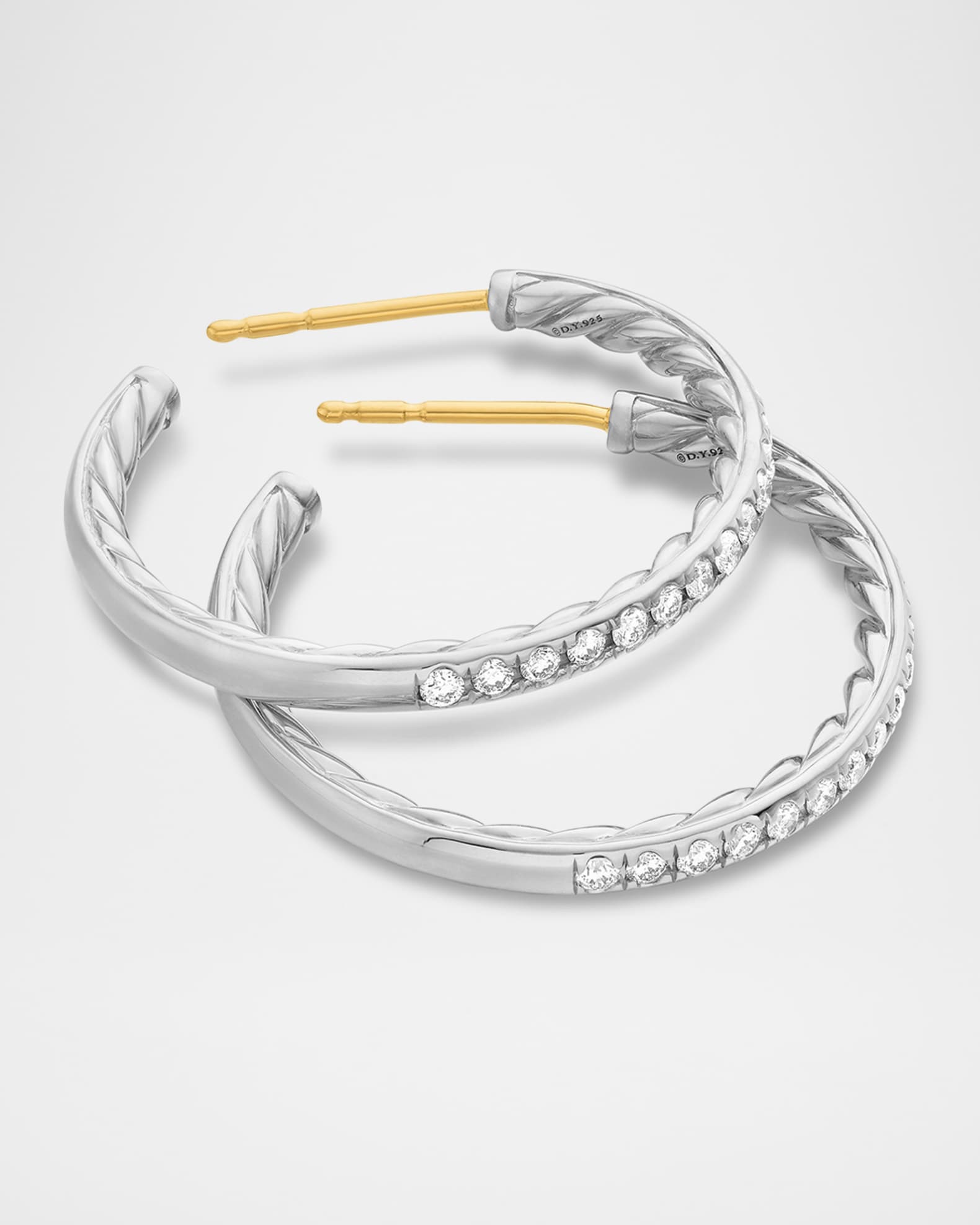 David Yurman Small Hoop Earrings w/ Pave Diamonds | Neiman Marcus